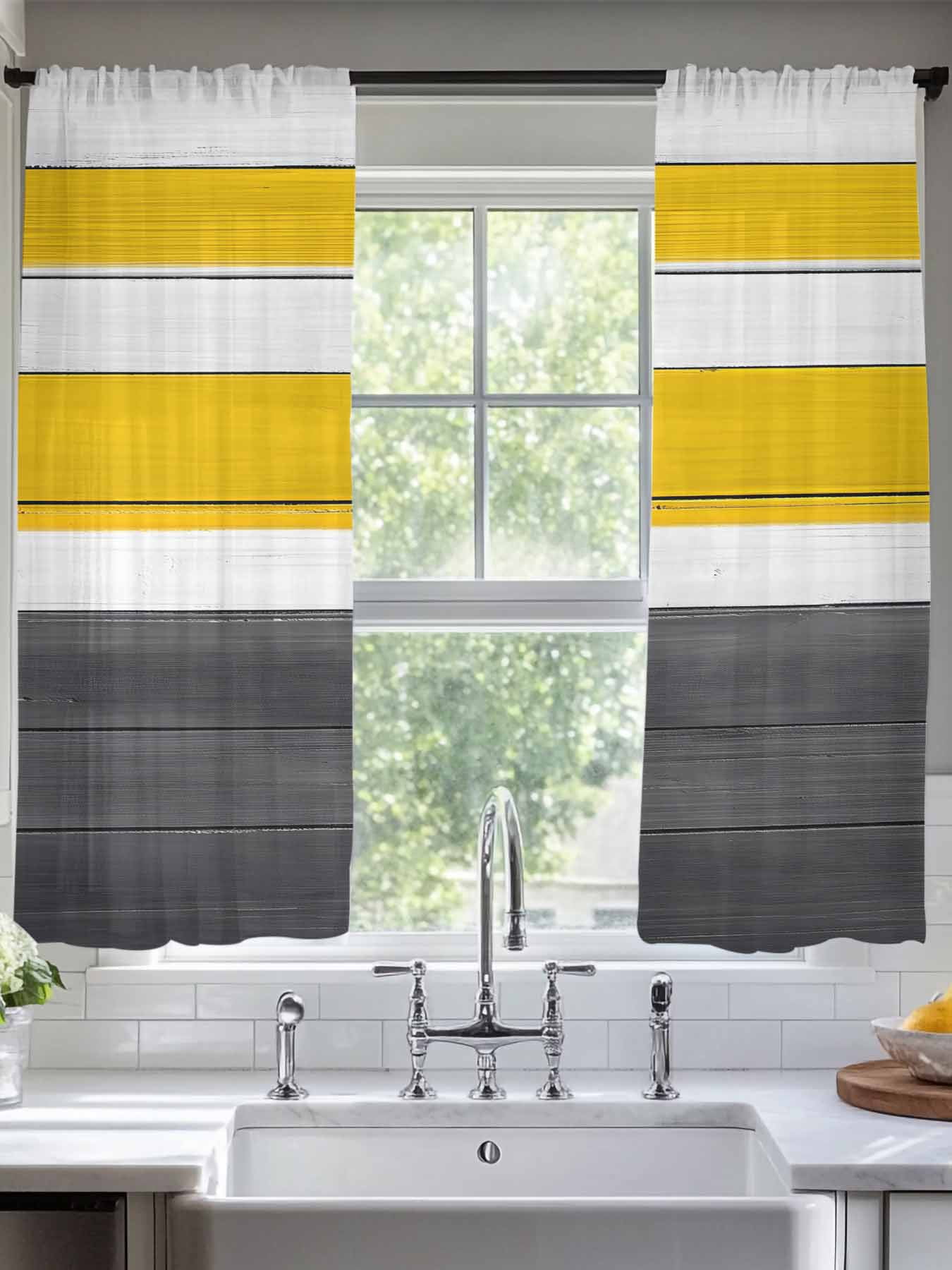 Black Yellow Wooden Sheer Curtains for Living Room Bedroom White ...