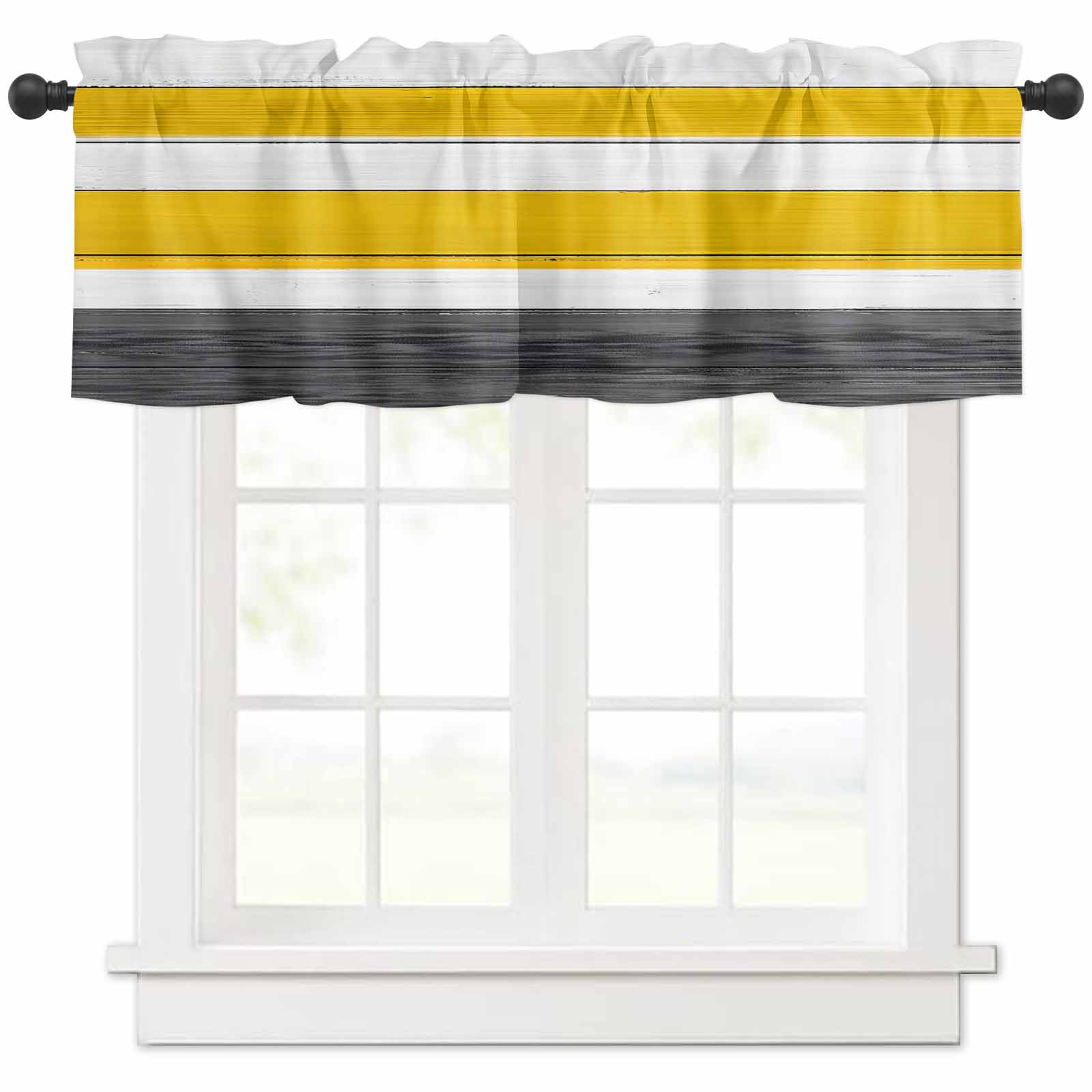 Black Yellow Wooden Valances for Windows Farmhouse Kitchen Curtains ...