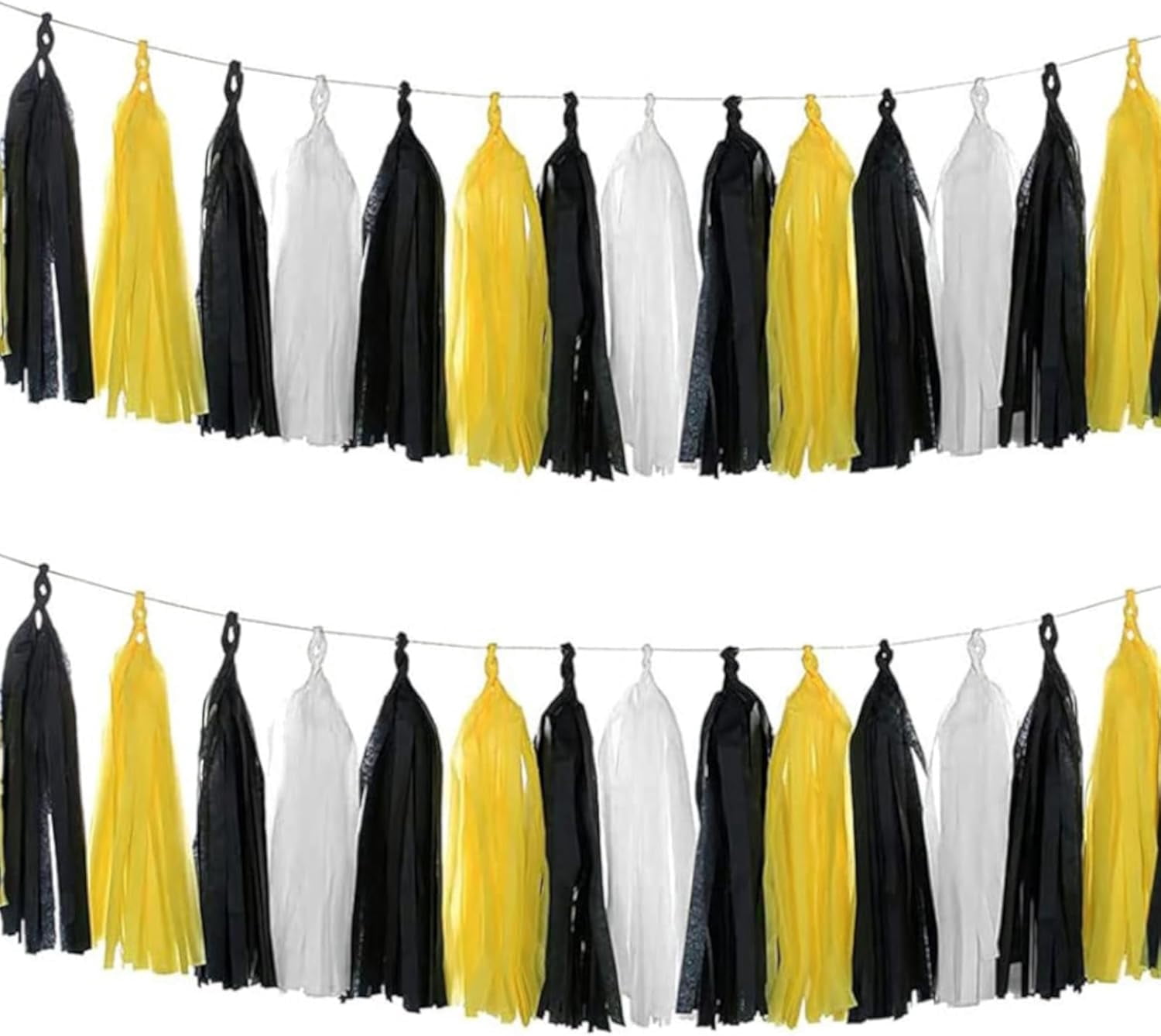 Black Yellow and White Tissue Paper Tassels Party Tassel Garland Banner ...