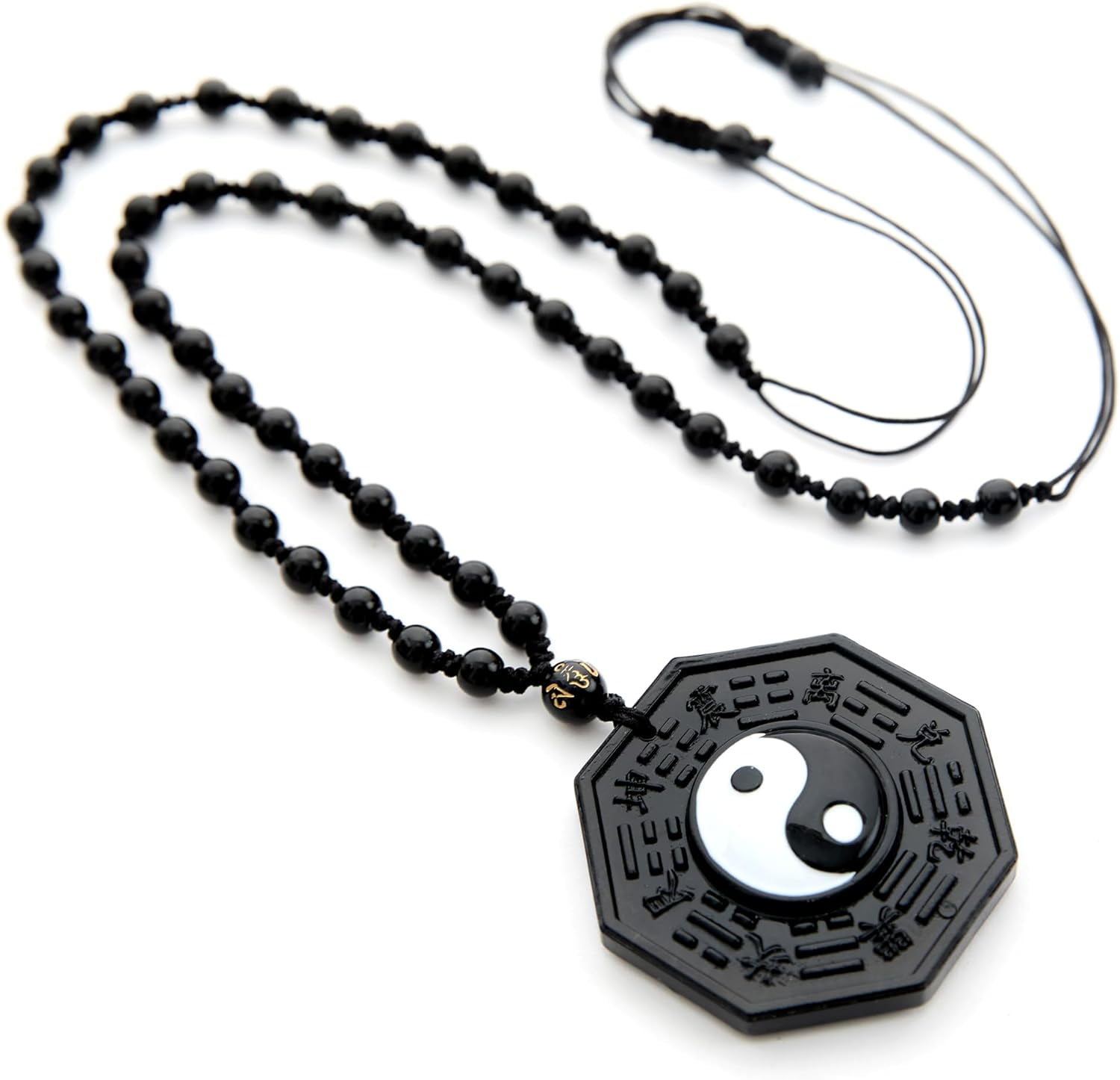 Black Yin Yang Necklace with Bagua Pendant, Traditional Chinese Feng ...