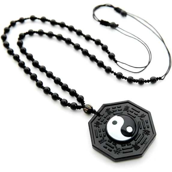 Black Yin Yang Necklace with Bagua Pendant, Traditional Chinese Feng ...