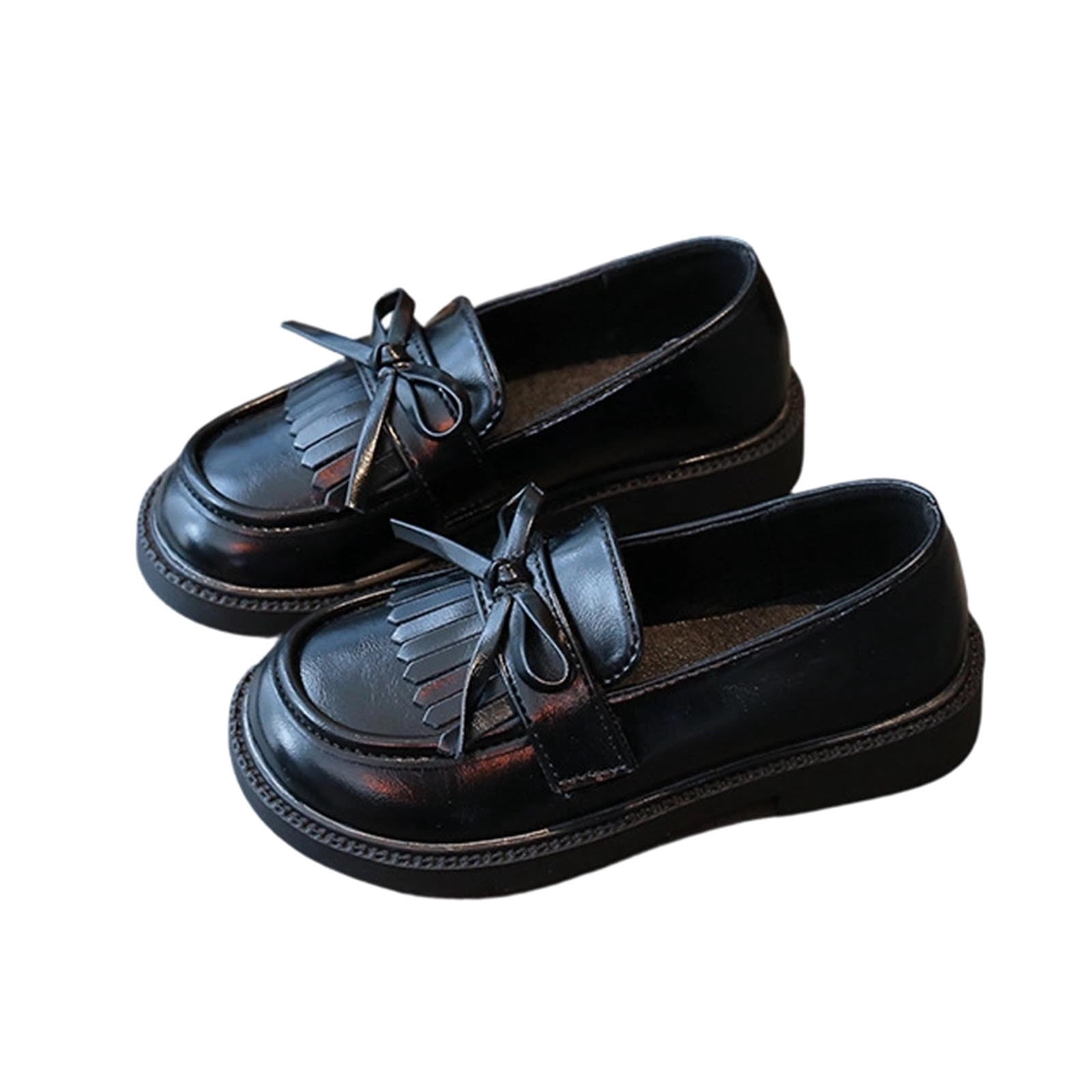 Black Youth Girls Fringe Bow Loafers Flat Soft Sole Mary Jane Shoes ...