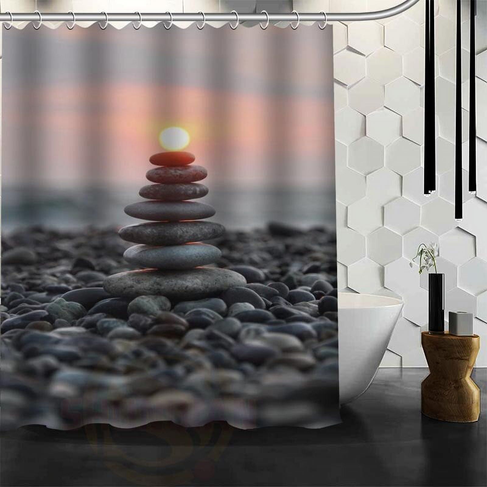 Black Zen Stone Shower Curtains Pink Orchid Green Bamboo Zen Garden ...