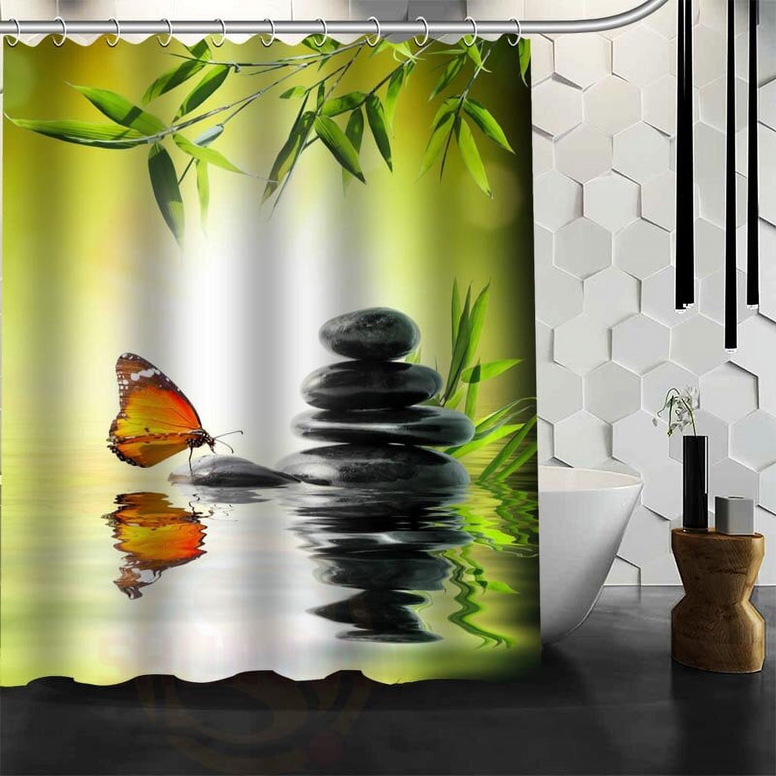 Black Zen Stone Shower Curtains Pink Orchid Green Bamboo Zen Garden ...