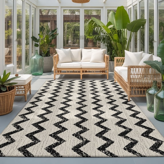 Black Zigzag Line 3'x5' Area Rugs Chevron Stripe Tribal Pattern Shabby ...