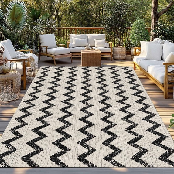 Black Zigzag Line Indoor Outdoor Rugs 3x5 Ft, Chevron Stripe Tribal ...