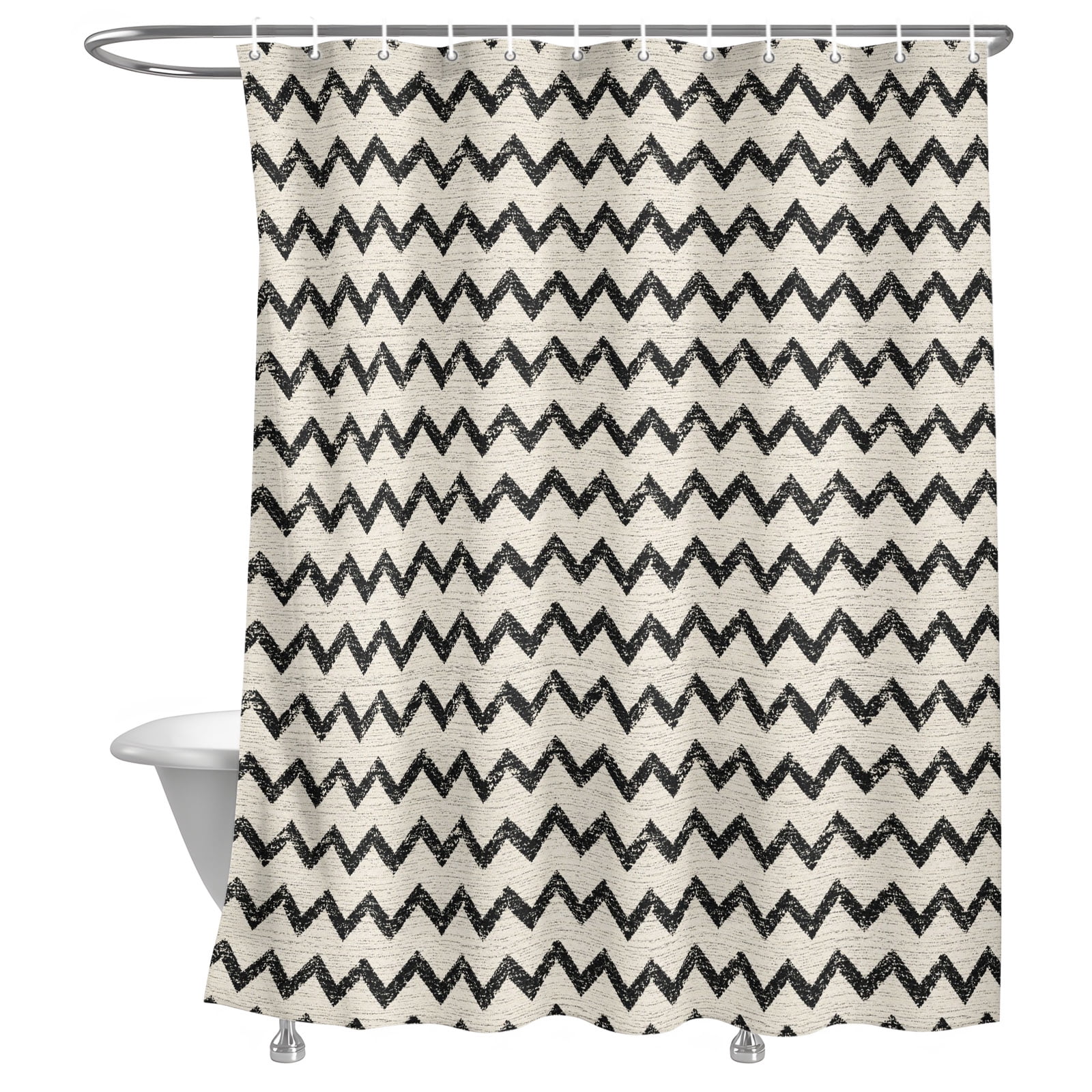 Black Zigzag Line Shower Curtain, Chevron Stripe Tribal Pattern Shabby ...
