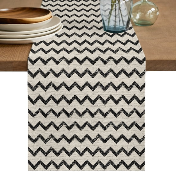 Black Zigzag Line Table Runner, Chevron Stripe Tribal Pattern Shabby ...
