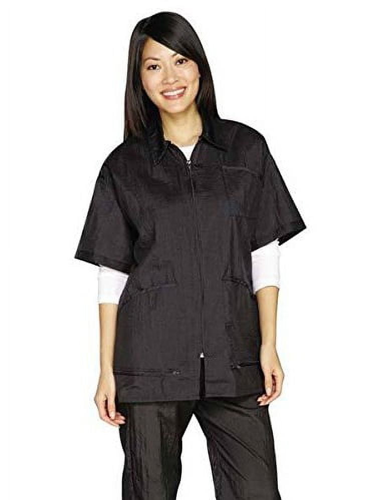 Black Zip Front Grooming Jackets - Short Sleeve Barber Stylist Groomer ...