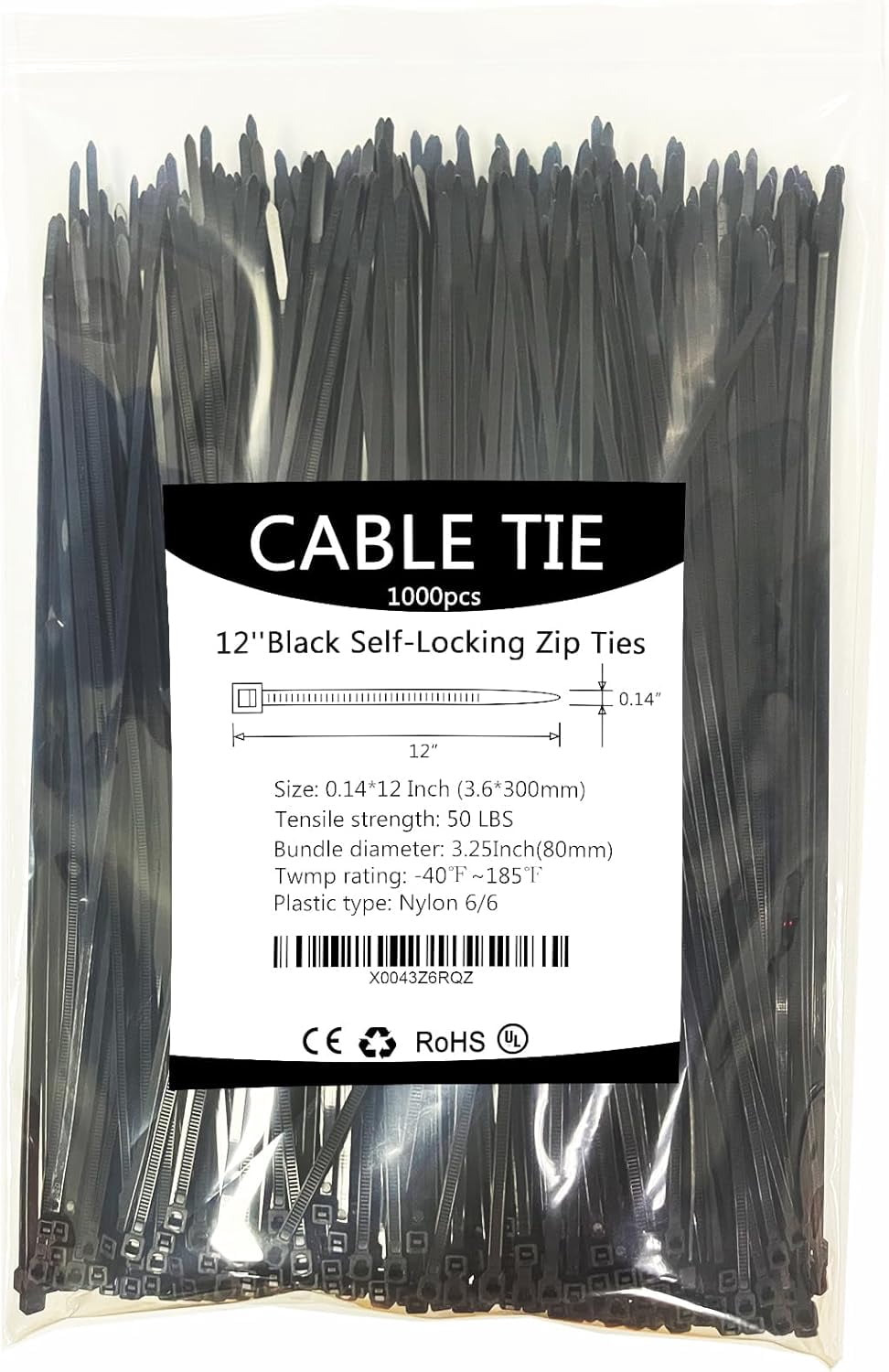 Black Zip Ties Heavy Duty 12 Inch, Premium Plastic Wire Ties with 50 ...