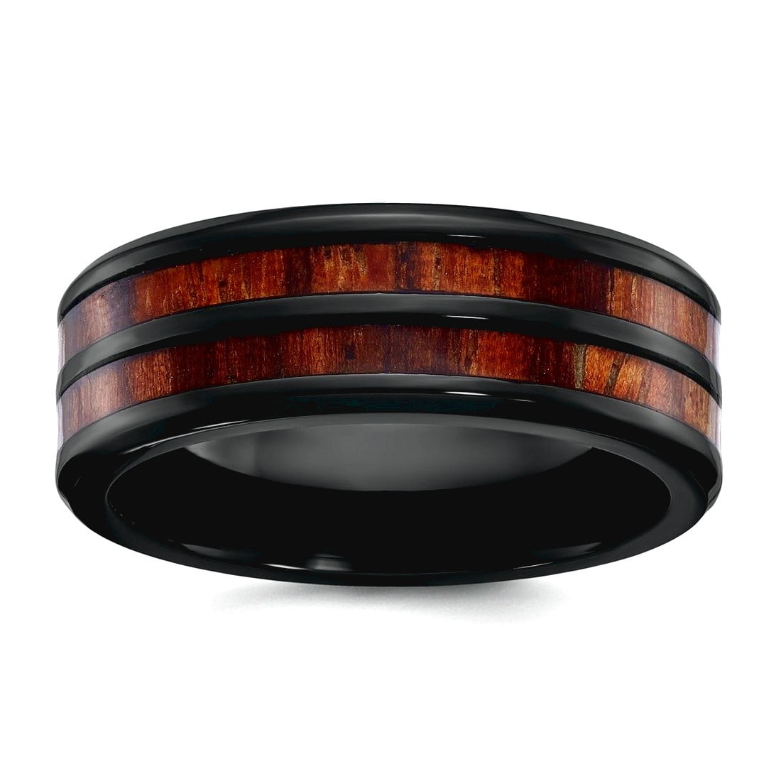 Black Zirconium Polished With Wood Inlay Center 8mm Band Size 13 Ring ...