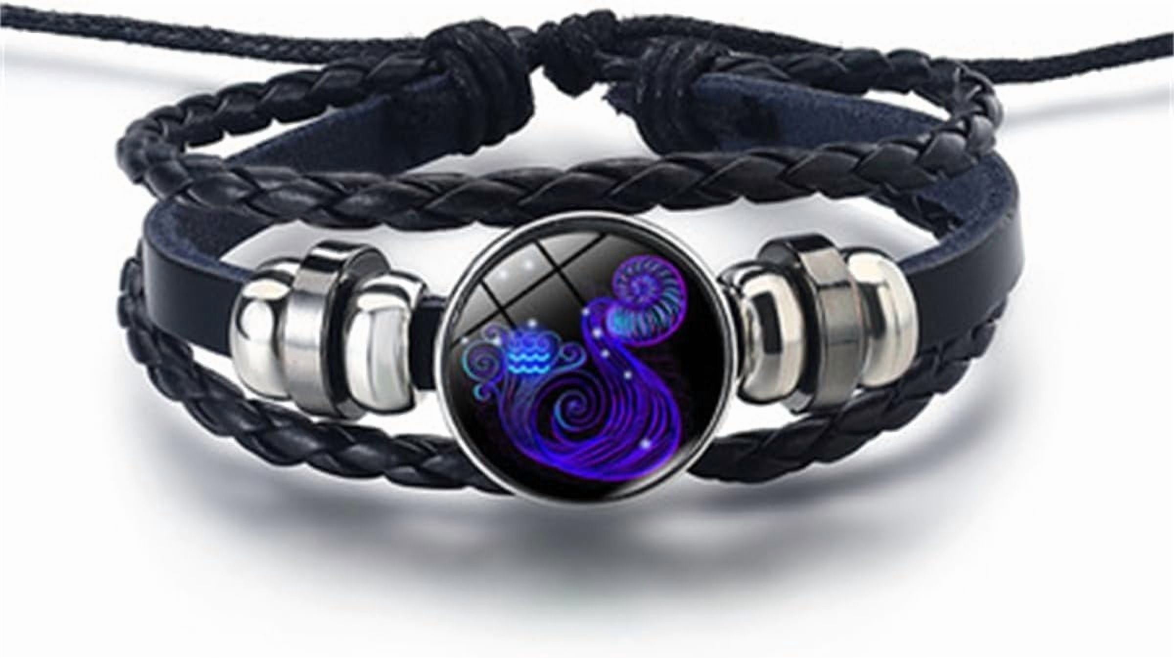 Black Zodiac Leather Bracelet - Adjustable Twelve Zodiac Spirit ...