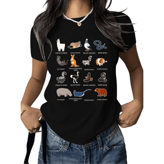Black Zoo Animals T shirt Graphic Tees Colorful Wildlife Pattern Shirts ...
