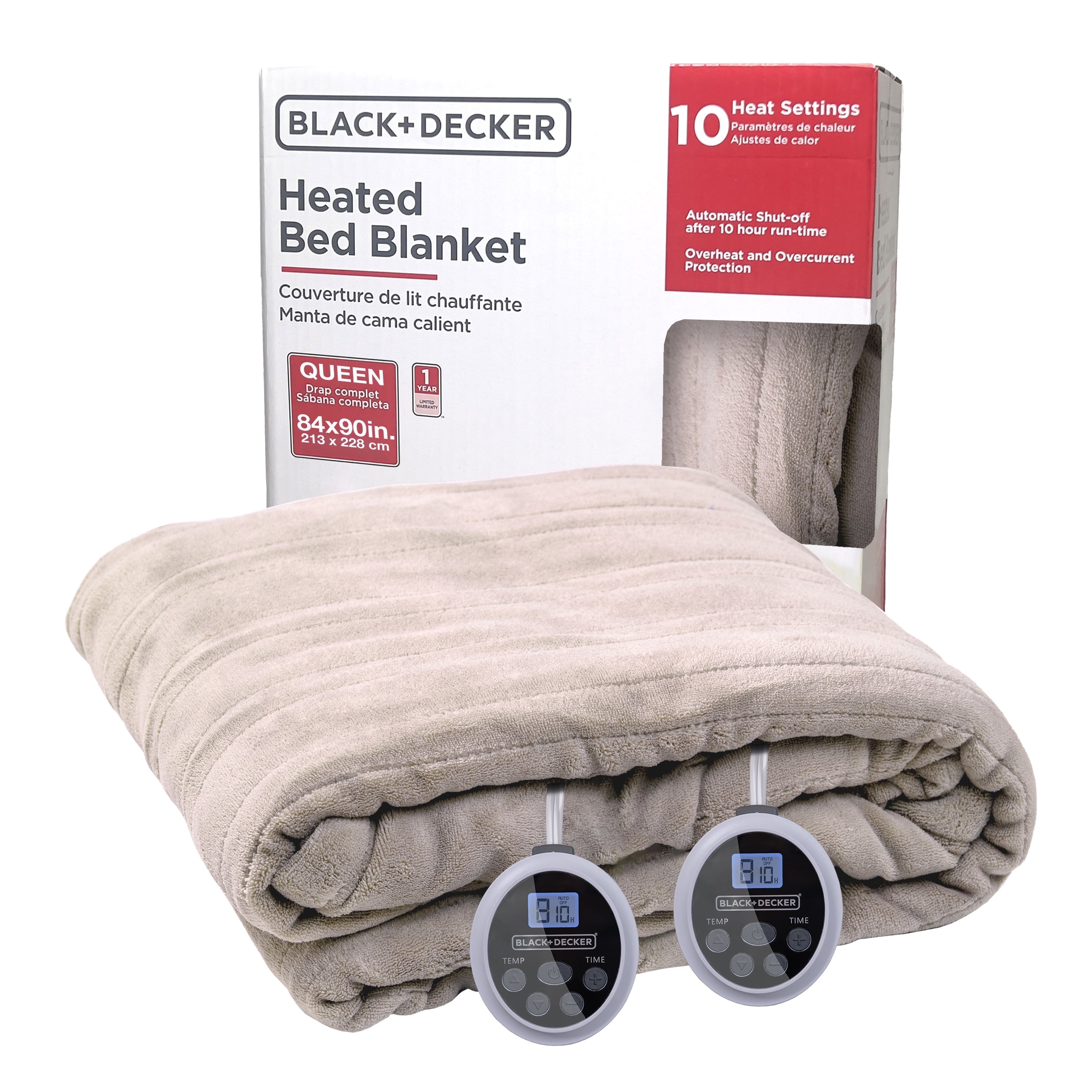 BLACK+DECKER Heated Blanket Queen 84x90 Inches Dual Zone Heating 10 ...