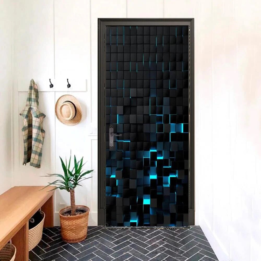 Black analog door wallpaper Modern tech style PVC self-adhesive bedroom ...