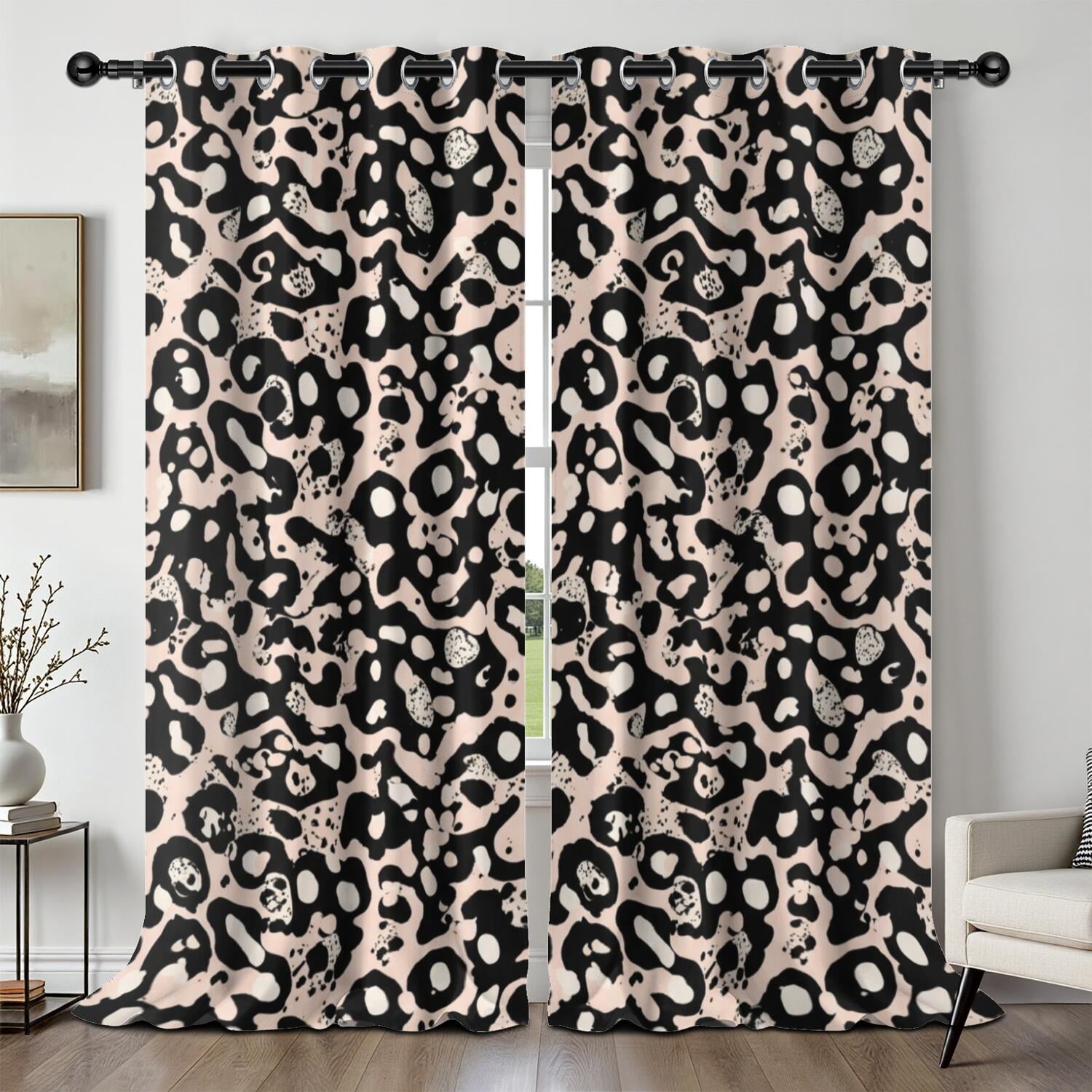 Black and Beige Leopard Print Blackout Curtains,Triple Weaved Fabric ...