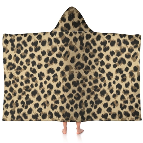 Black and Beige Leopard Print Teens Hooded Bath Towel Wrap for Ages 3 ...