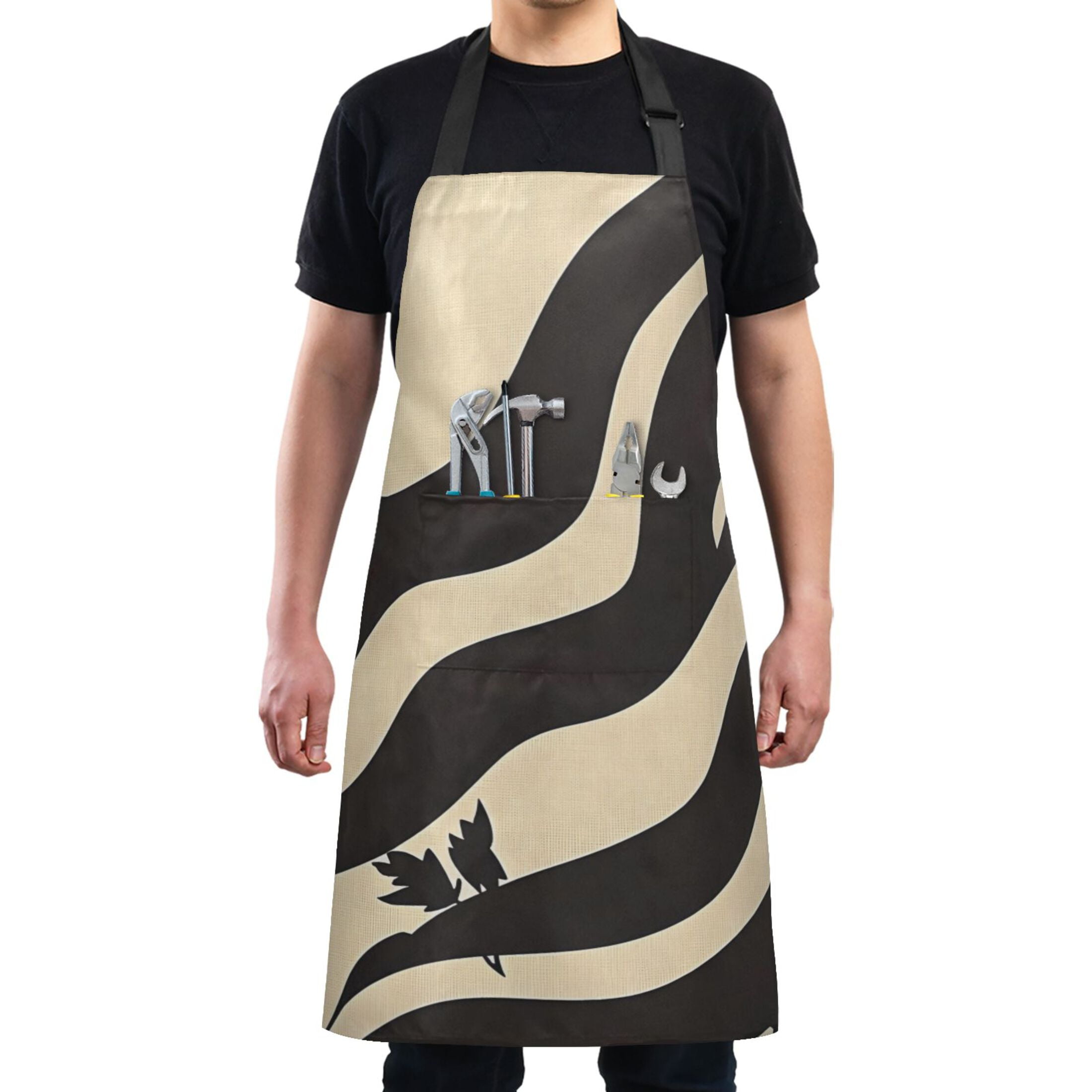Black and Beige Stripe Chef Kitchen Apron with Pockets for Women ...