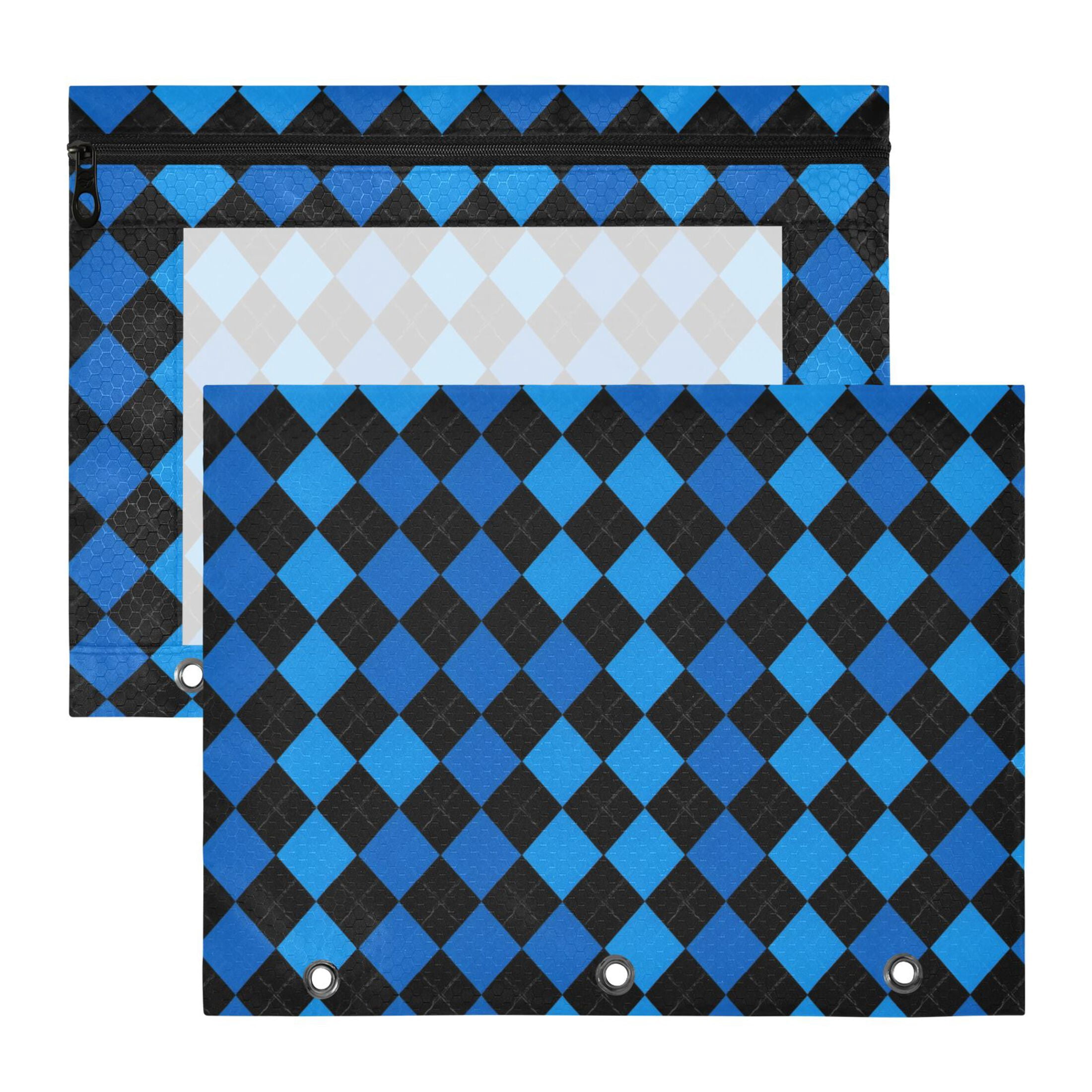 Black and Blue Color Checkerboard Pattern 3-Ring Binder Pocket with ...