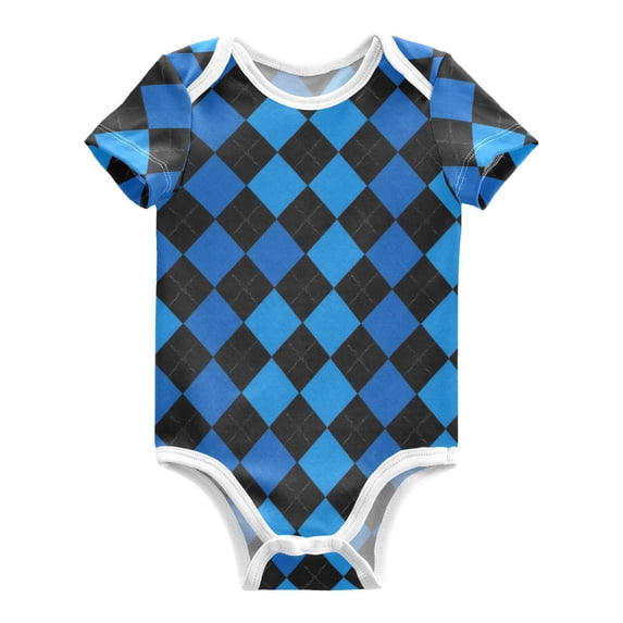 Black and Blue Color Checkerboard Pattern Pure Cotton Bodysuit Short ...