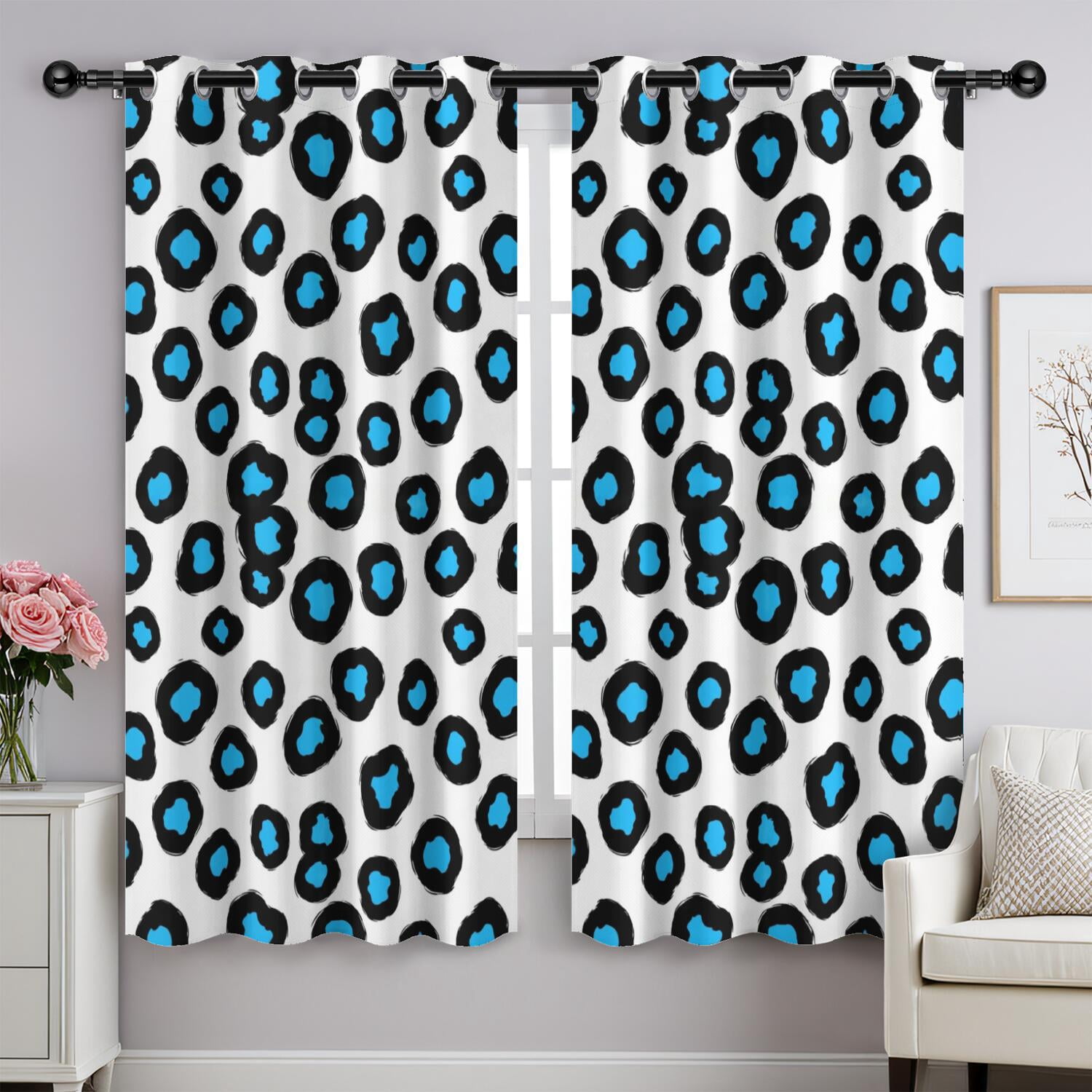 Black and Blue Leopard Print Blackout Curtains,Triple Weaved Fabric ...