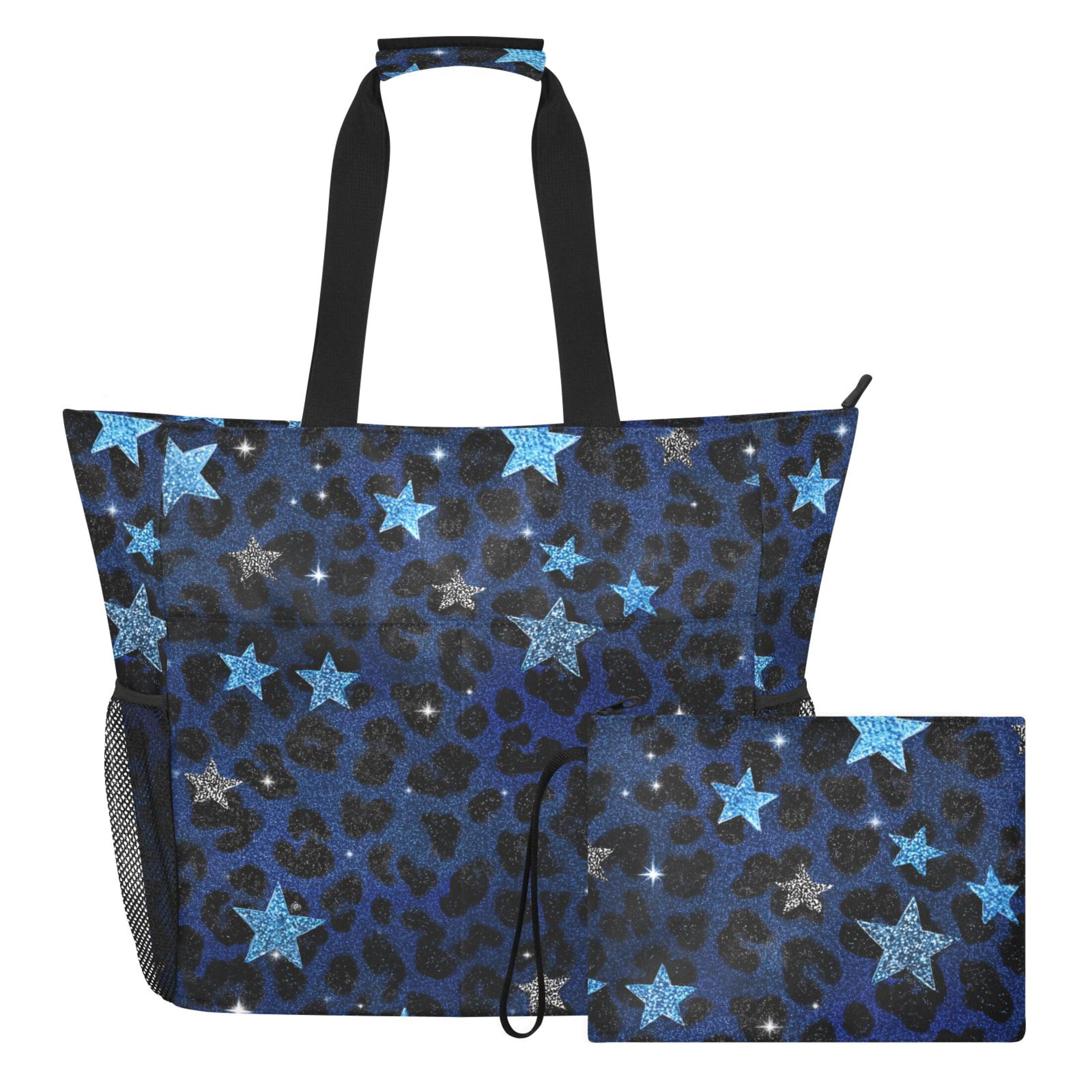 Black and Blue Leopard Print Stars Beach Bag Travel Tote Bag Reusable ...
