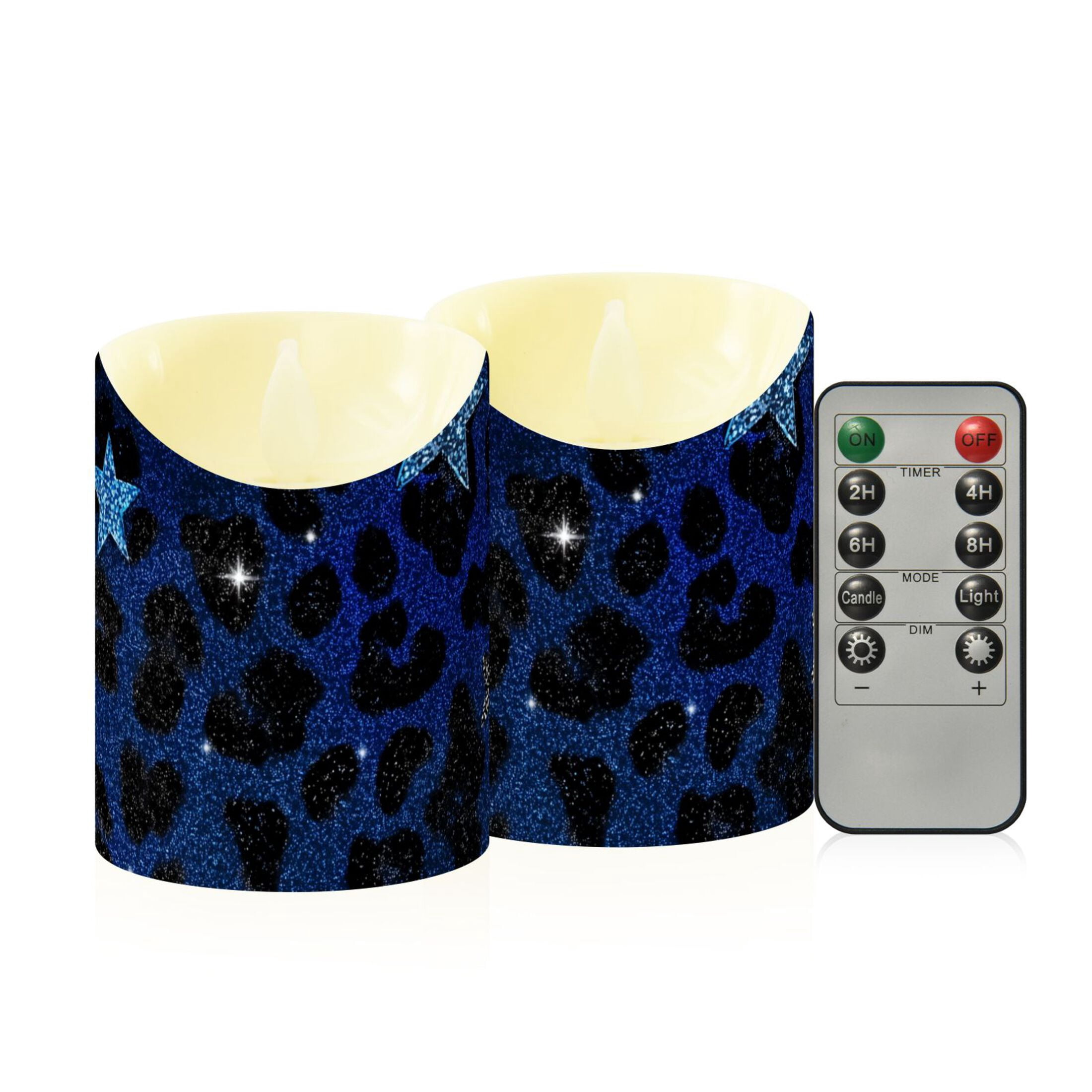 Black and Blue Leopard Print Stars Flickering Flameless Candles with ...