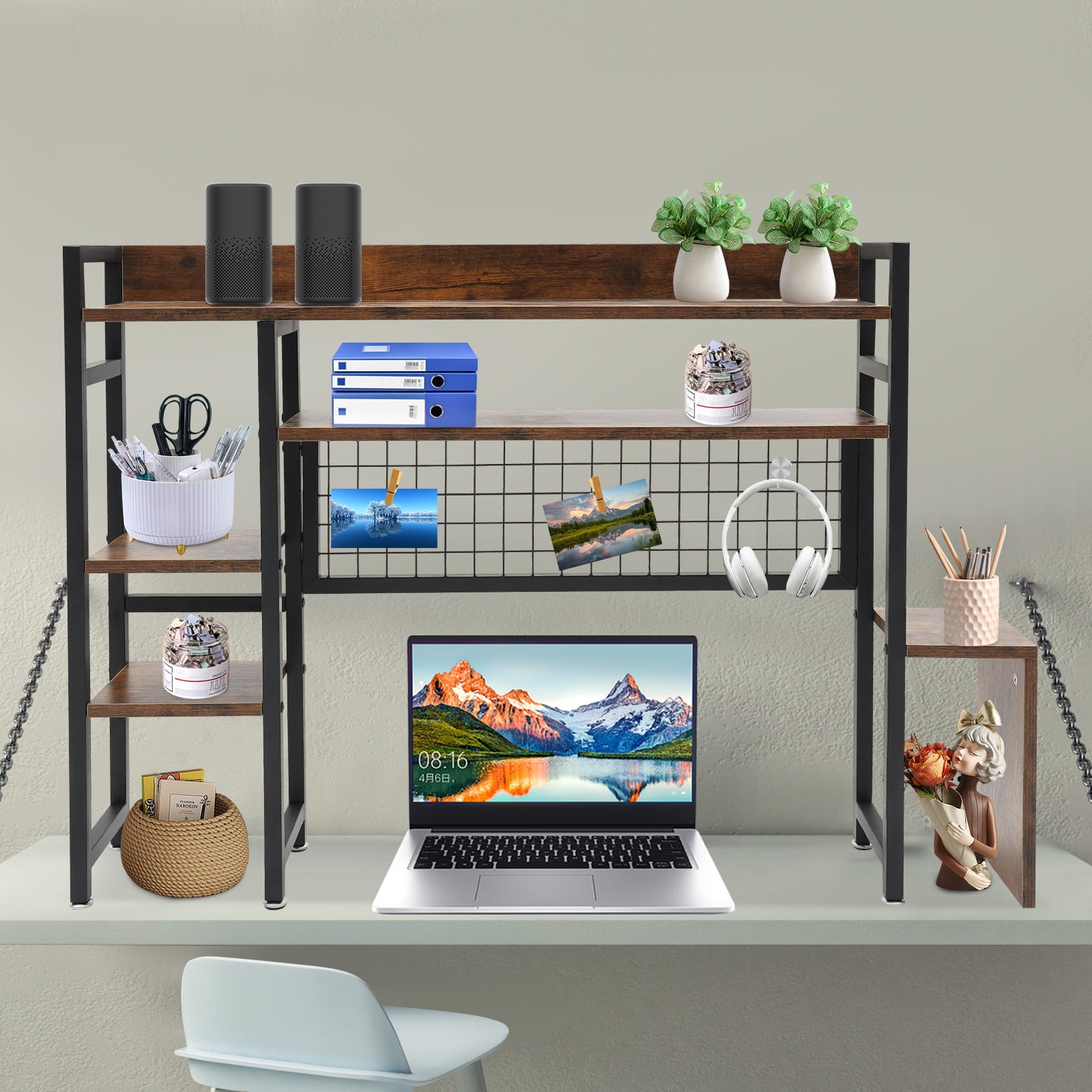 Black and Brown Desktop Bookshelf, Rustic Multipurpose Countertop ...