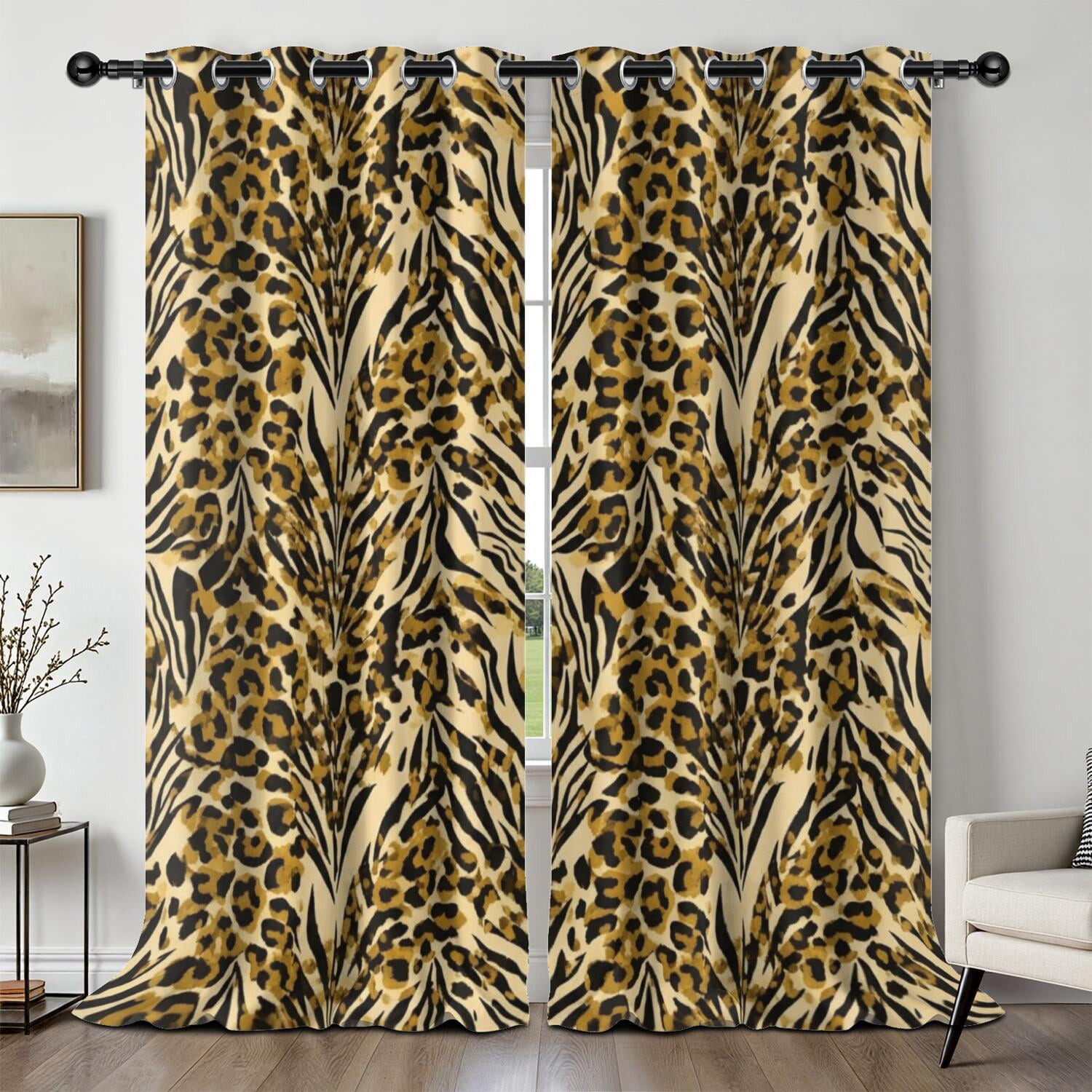 Black and Brown Leopard Print Blackout Curtains,Triple Weaved Fabric ...