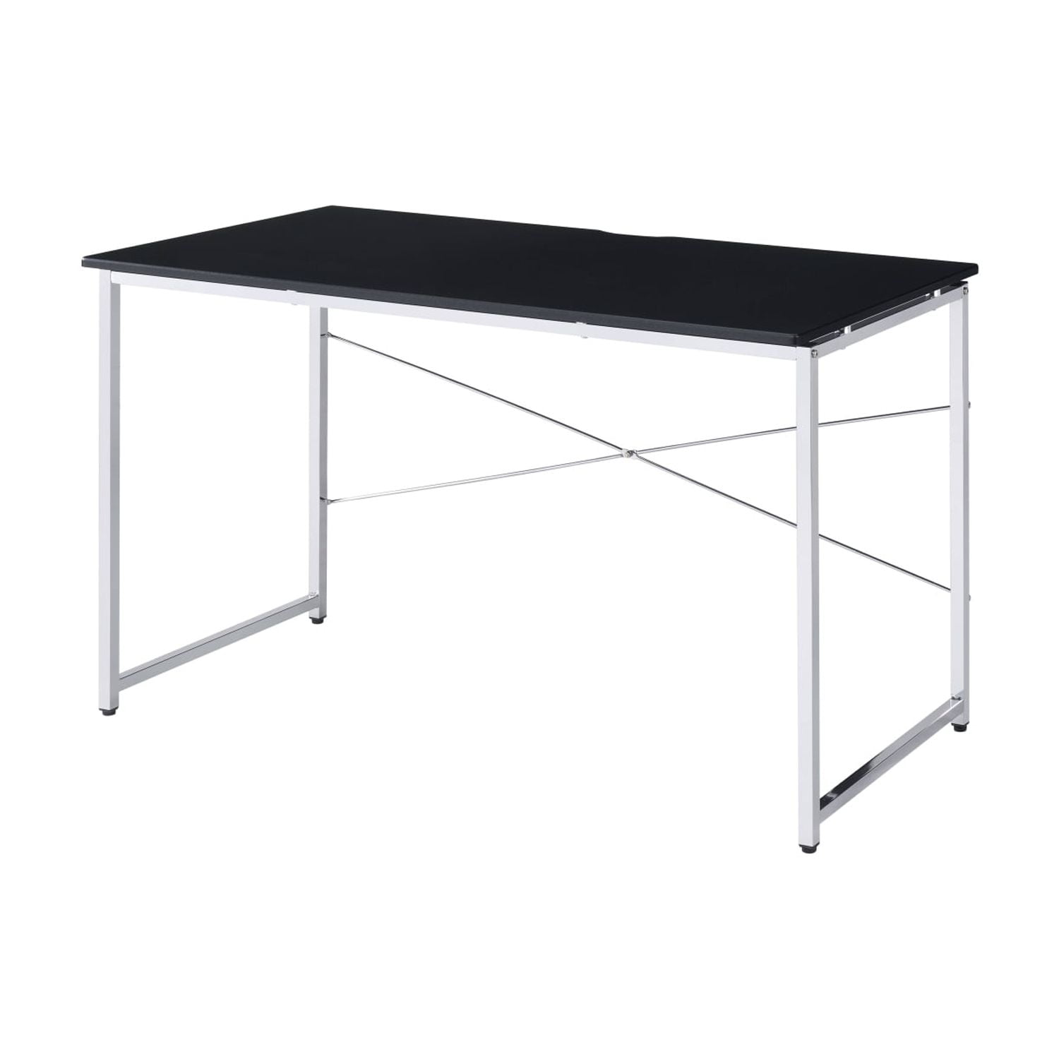 Black and Chrome Writing Desk with X Design and Built-in Shelf ...