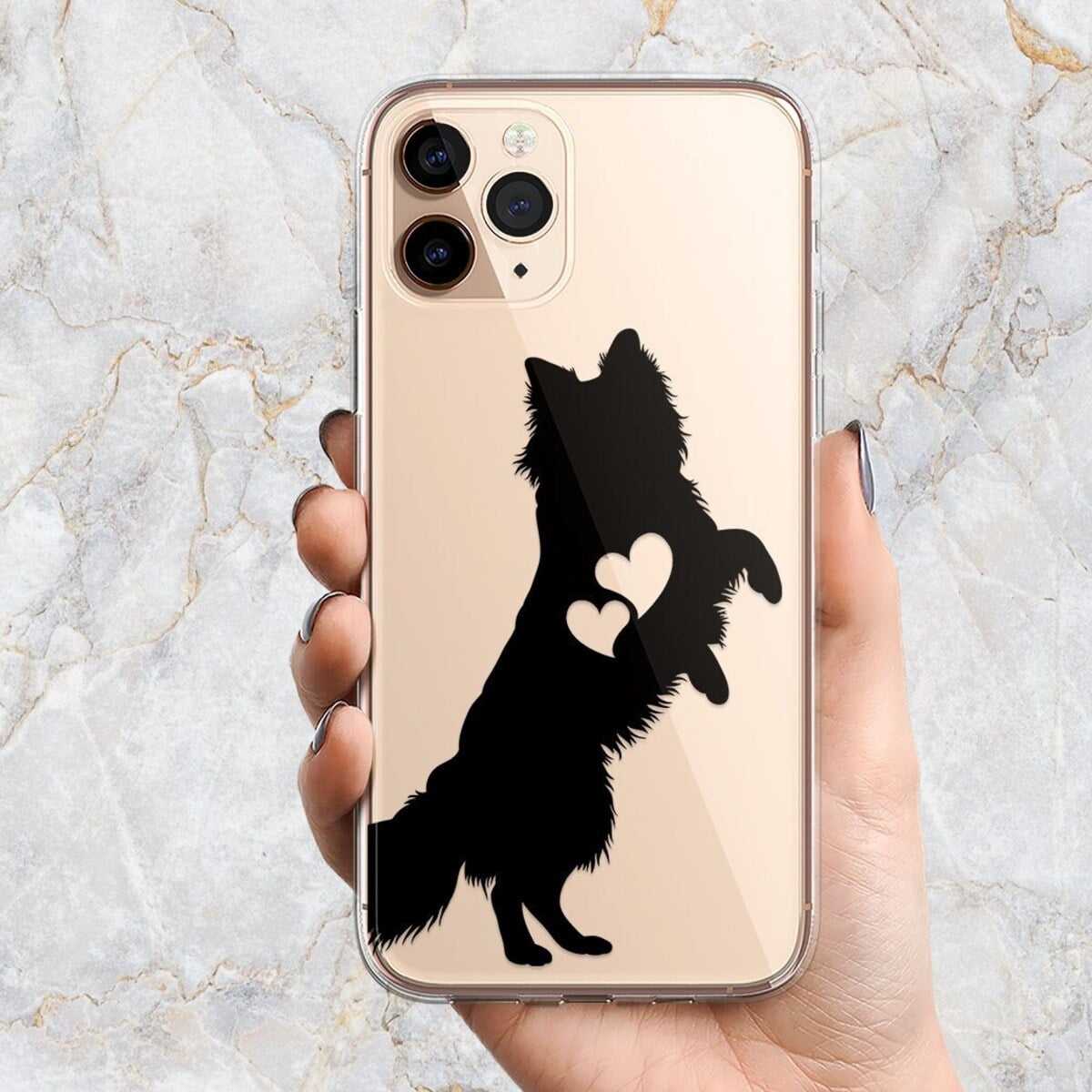 Black and Clear Collie Dog Silhouette Case with Hearts, a Perfect Pet ...