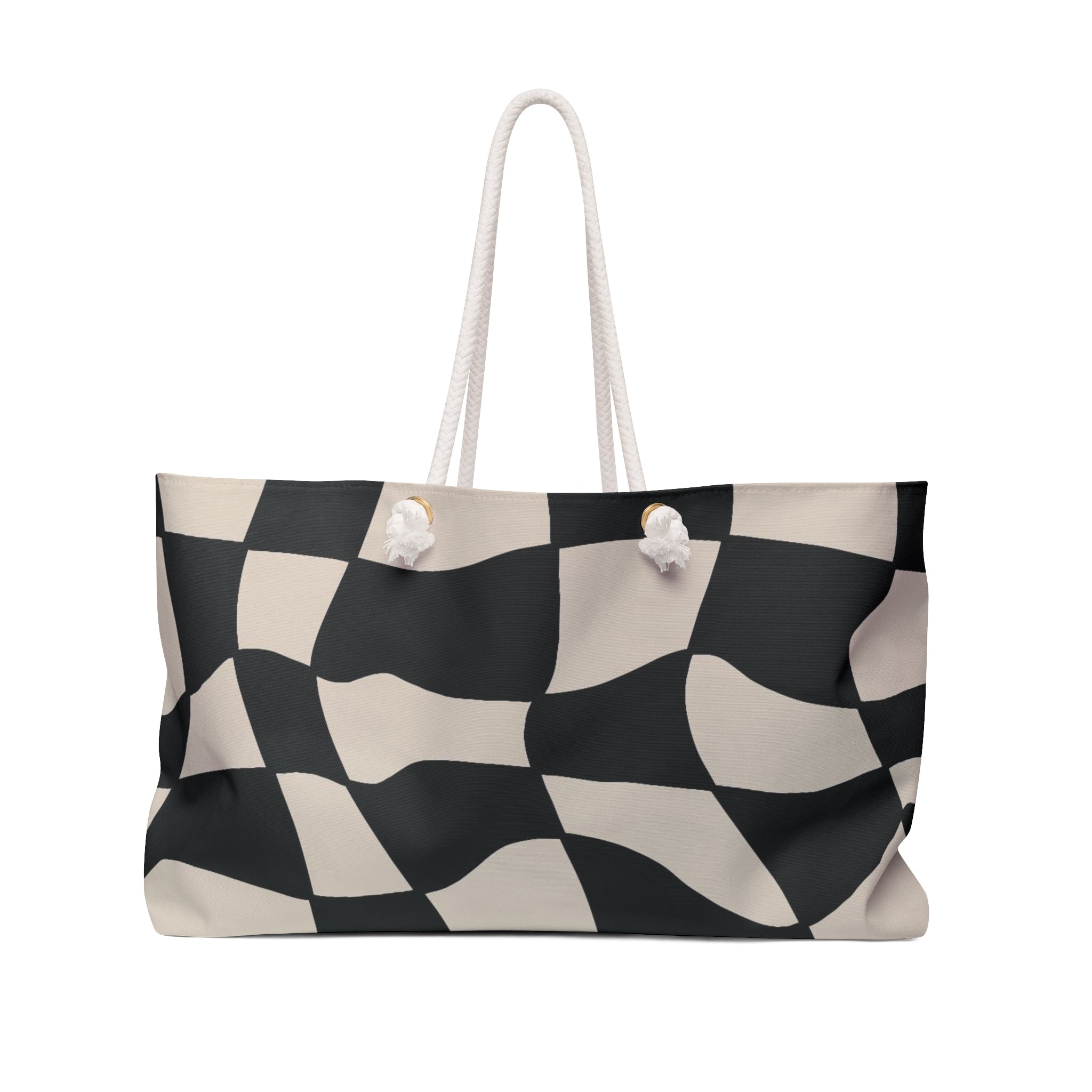 Black and Cream Checkerd Pattern Tote Weekender Bag - Walmart.com