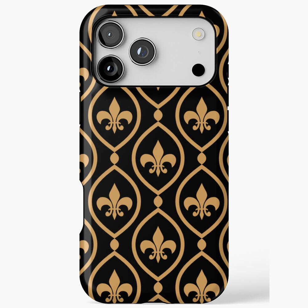Black and Earth Yellow Fleur De Lys French Motif Phone Case 11 to 17 ...