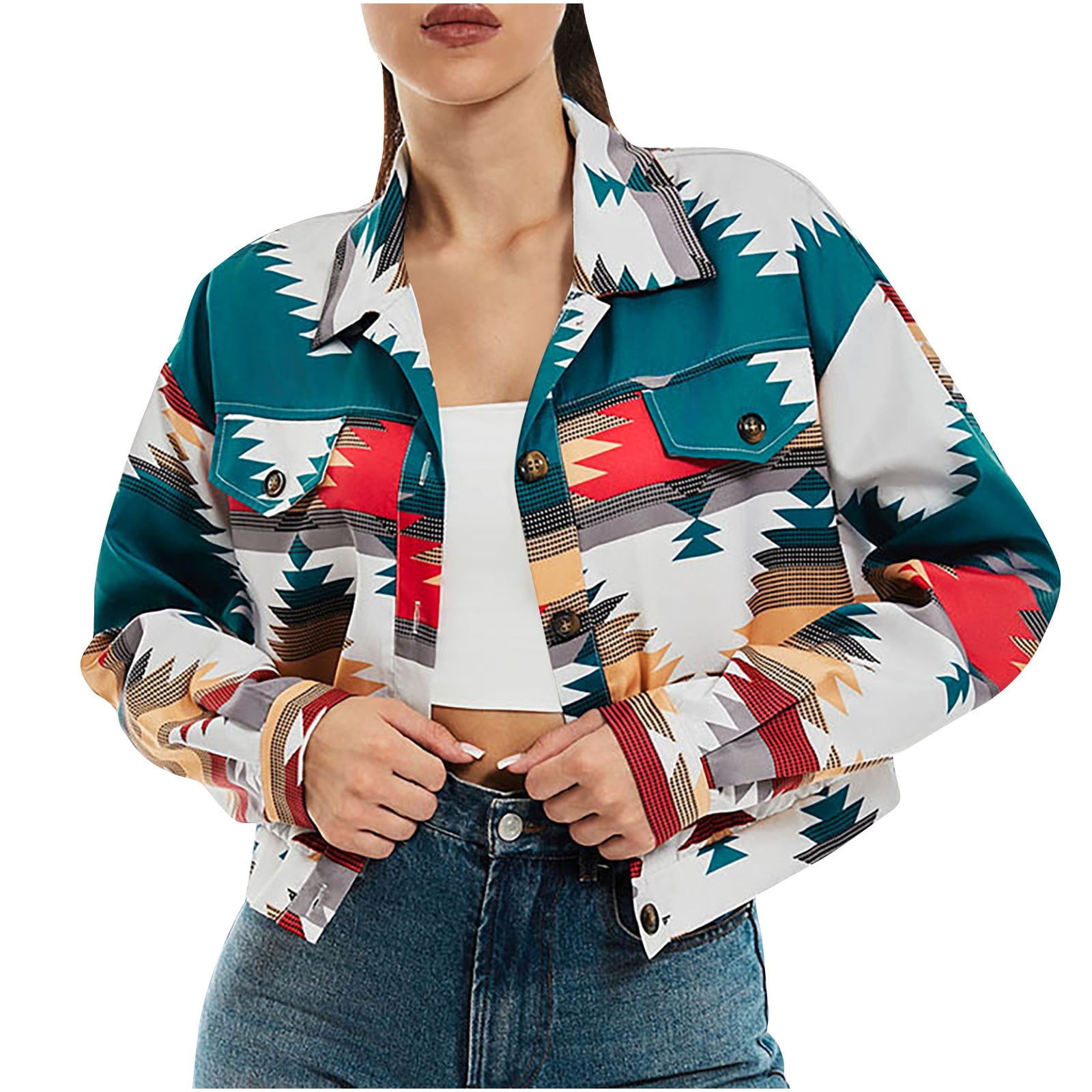 Clearance Deals BUIgtTklOP no boundaries Aztec Denim Jacket Shacket for ...