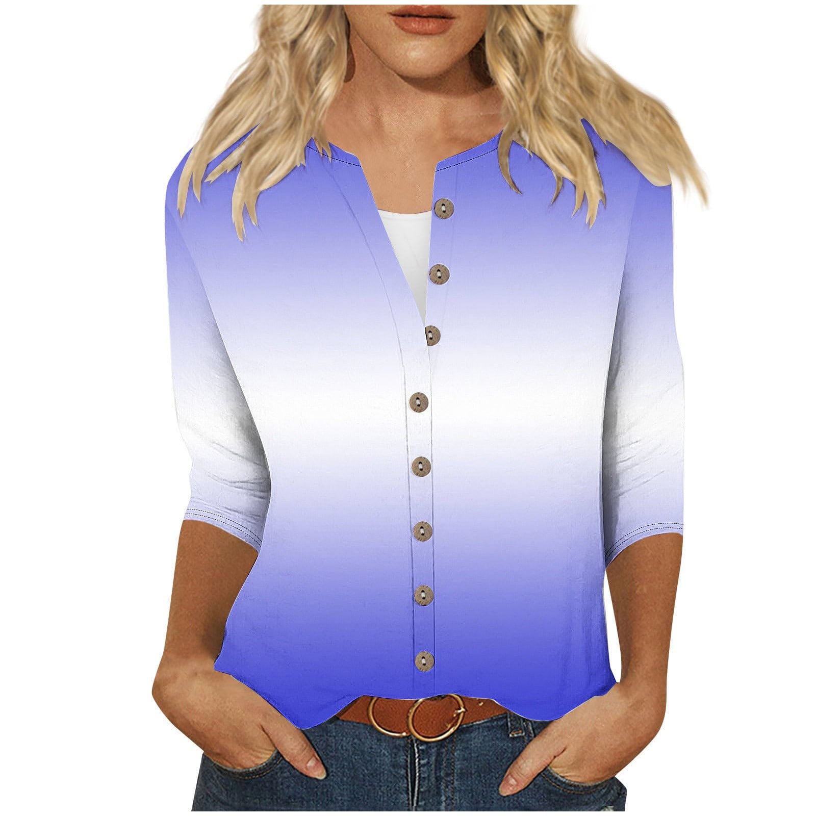 ChaoHeng Womens Gradient Color Tops Long Sleeve Shirts Casual Tees 2024 ...