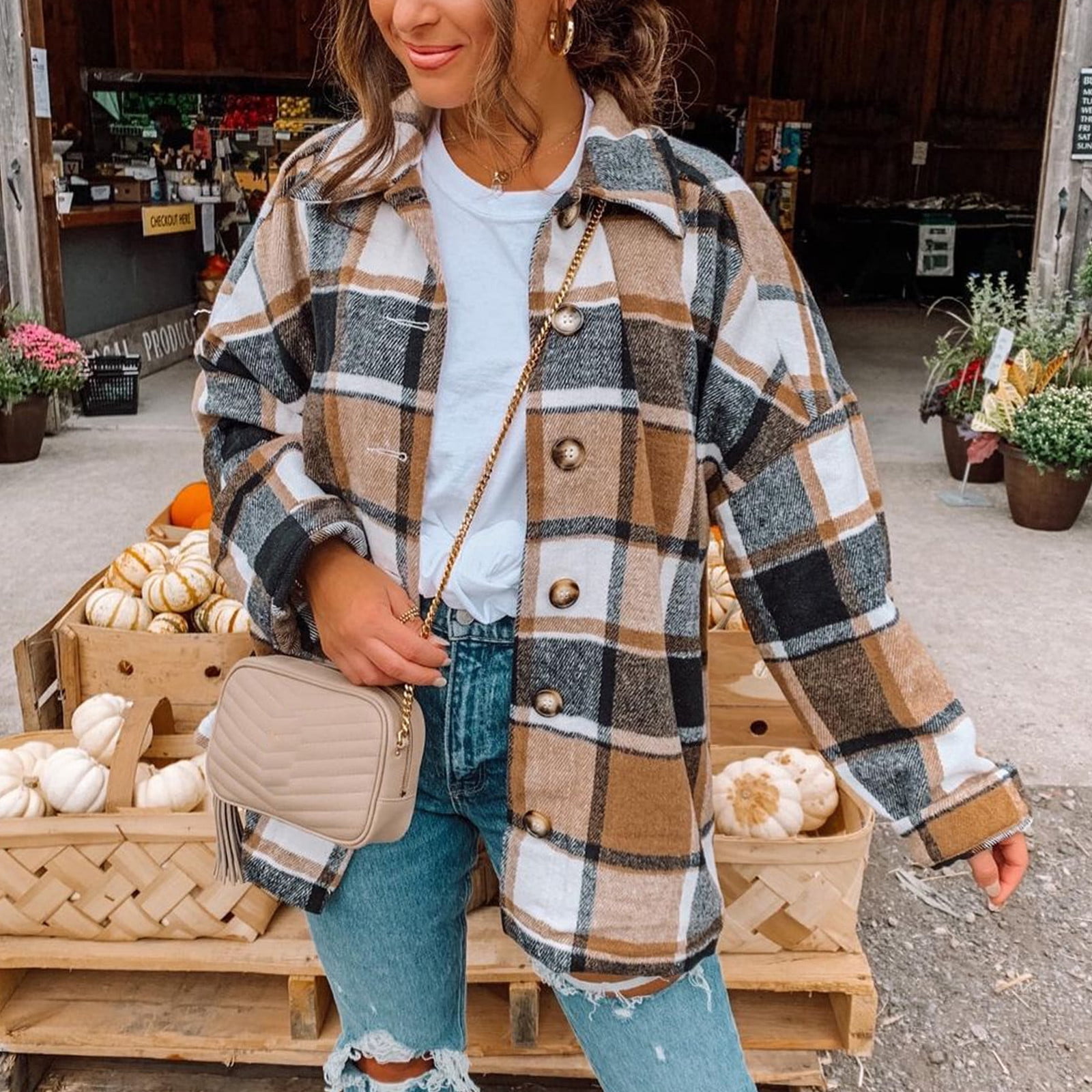 Black and Friday Deals 2023 Womens Plaid Flannel Shirt Shacket Jacket ...
