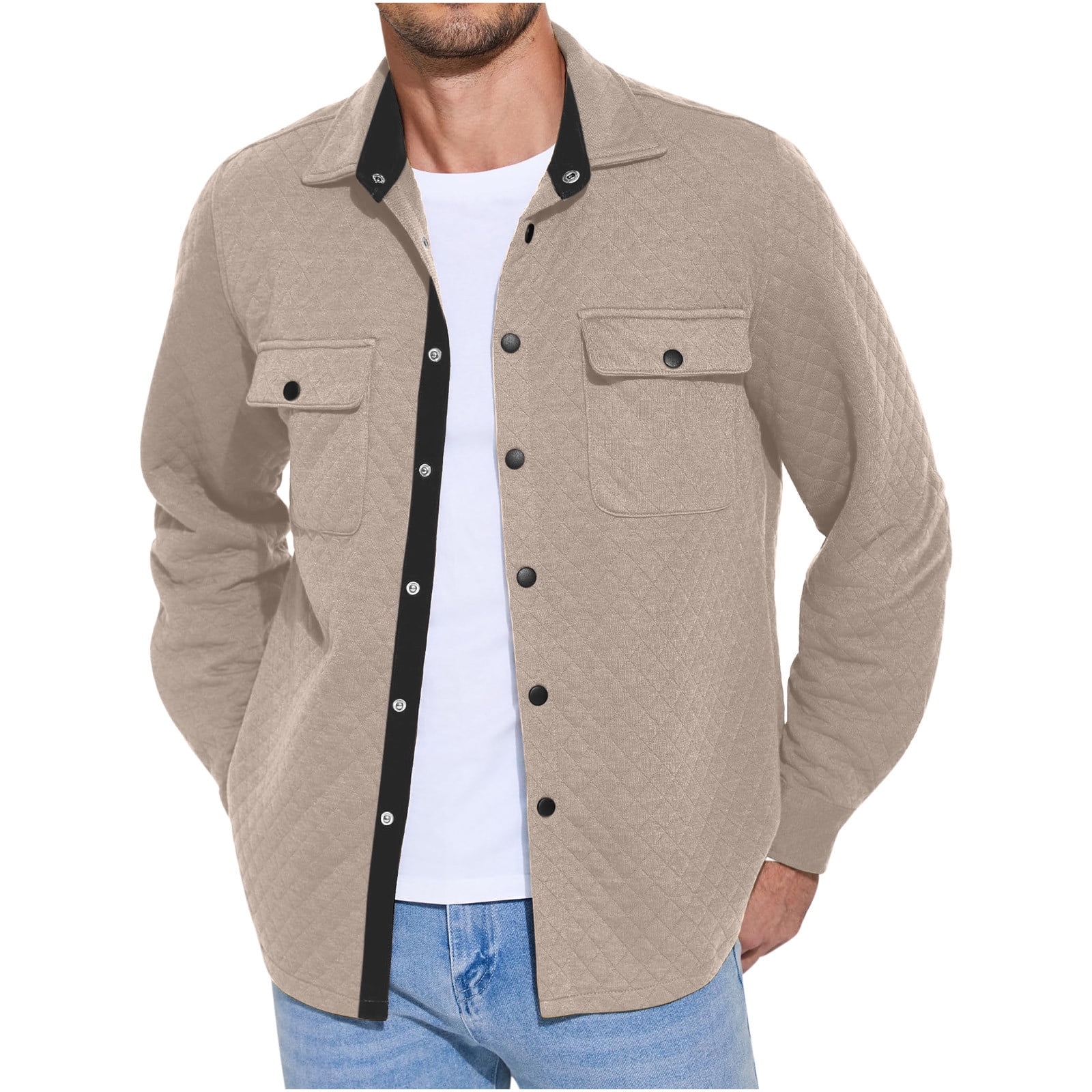 CaiJunJia Clearance No Boundaries Mens Casual Shacket Twill Button Down ...