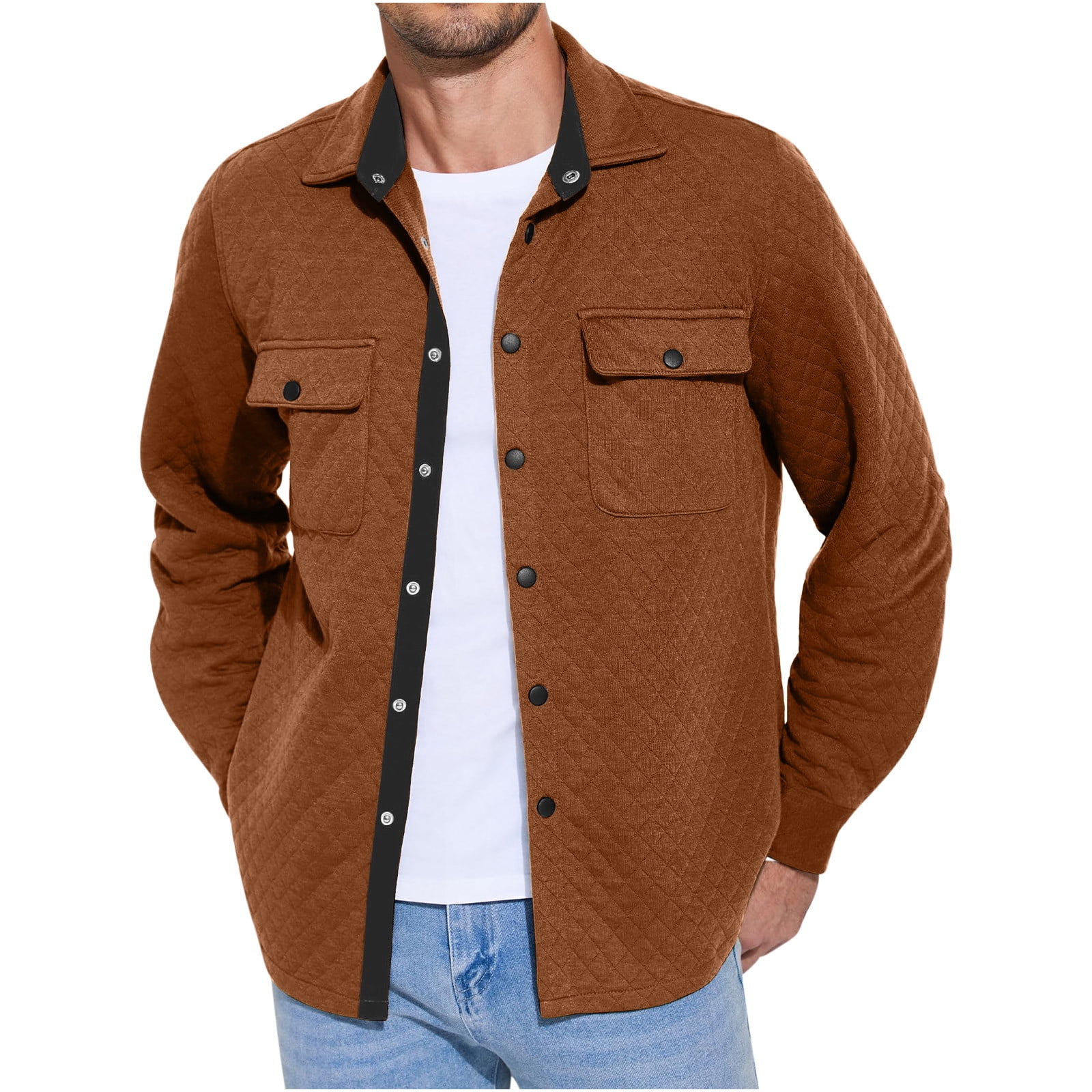 CaiJunJia Clearance No Boundaries Mens Casual Shacket Twill Button Down ...