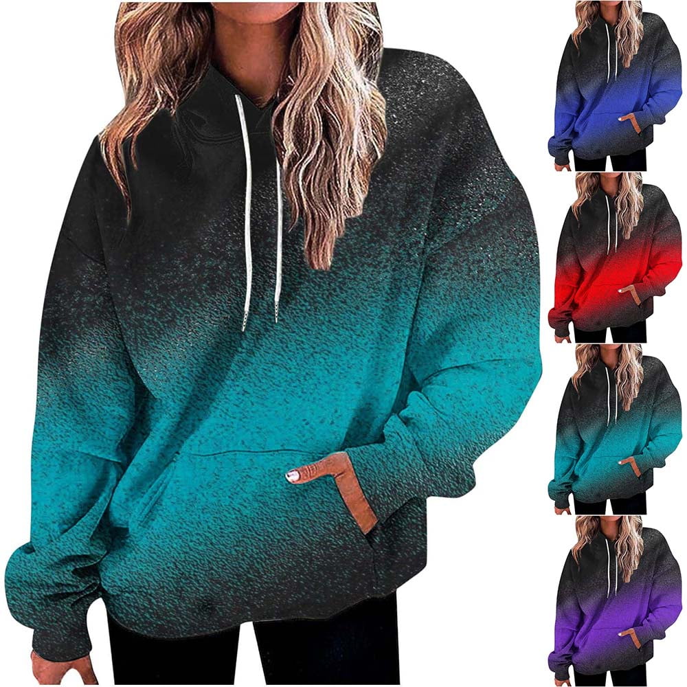 YOTAMI Sky Blue Womens Hoodies Graphic Long Sleeve Drawstring Gradient ...