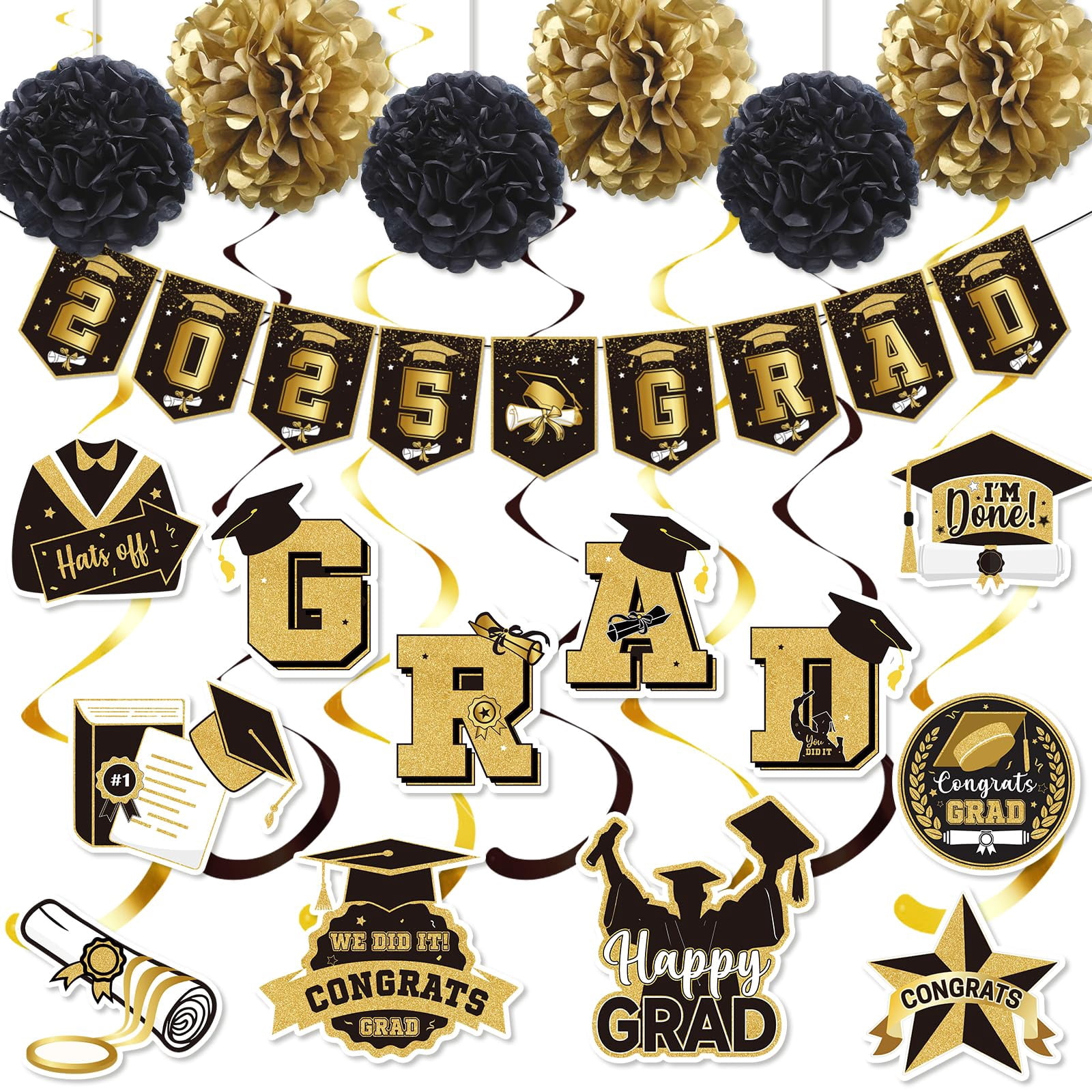 Black and Gold 2025 KEF16 Grad Banner Grad Party Decorations 2025 ...
