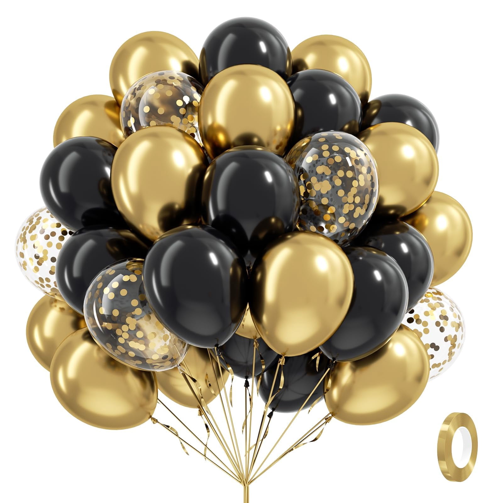 Black and Gold Balloons, 60pcs 12inch BSL1 Black Metallic Gold Confetti ...