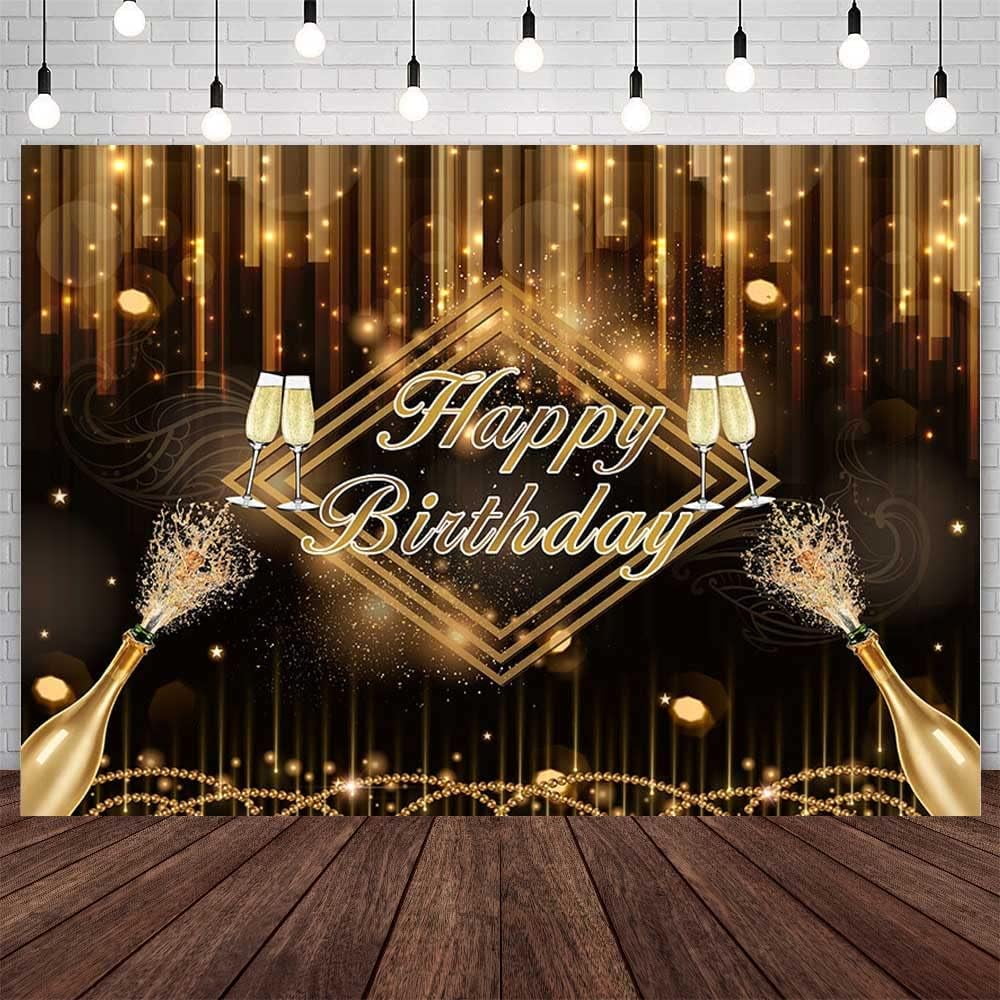 Black and Gold Birthday Backdrop Happy Birthday Photography Background ...