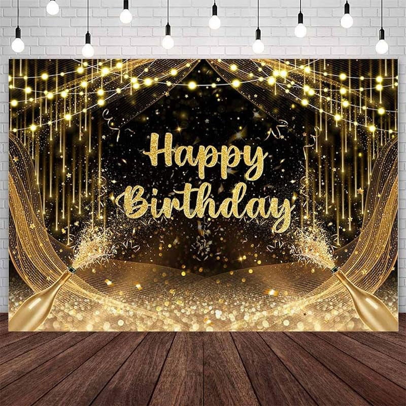 Black and Gold Birthday Backdrop Happy Birthday Photography Background ...