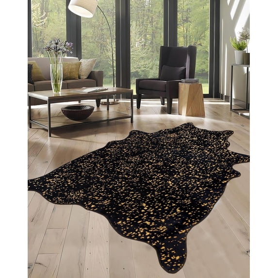 Black and Gold Cow Hide Rug: Fluffy Faux Fur Cowhide Cow Print Rug for ...