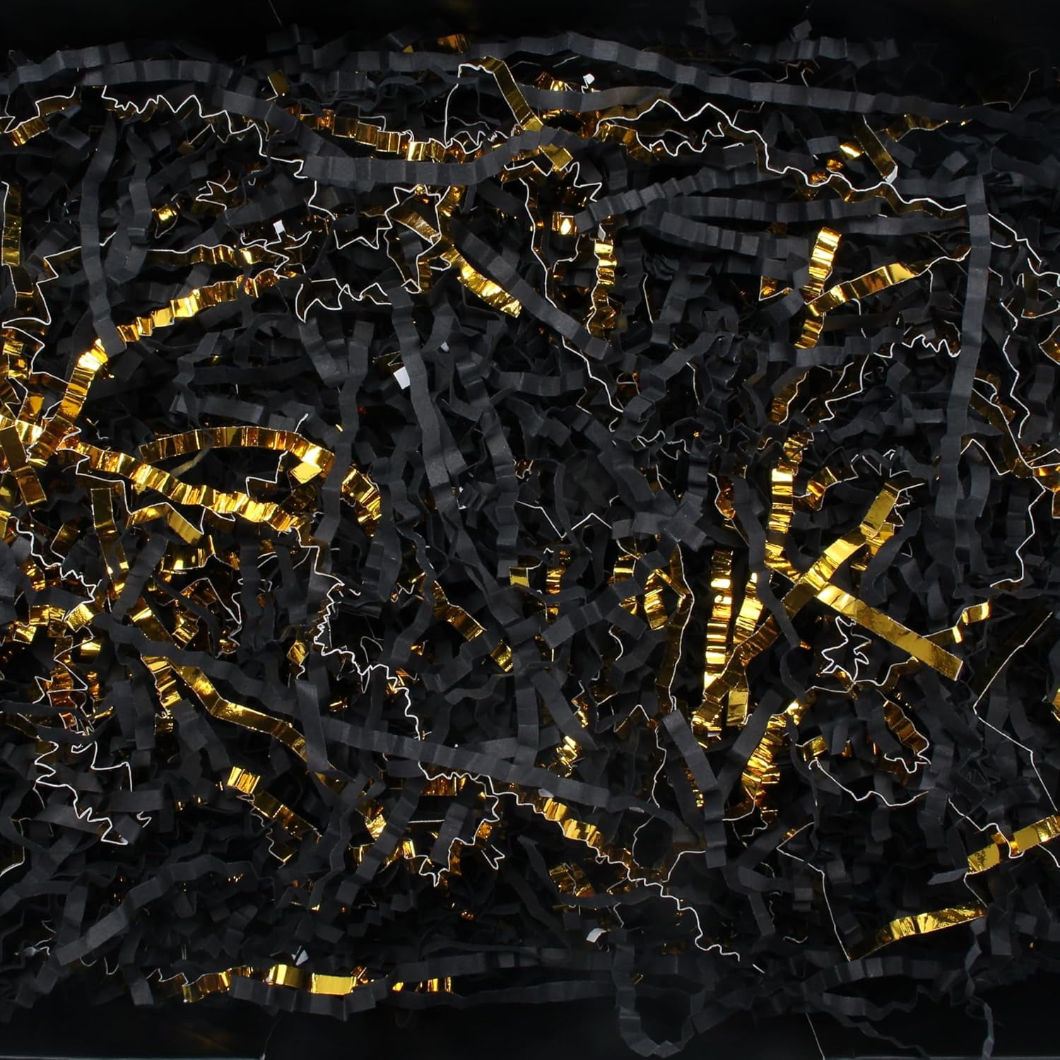 Black and Gold Crinkle Filler Paper for Gift Boxes, 4oz Black Filler ...