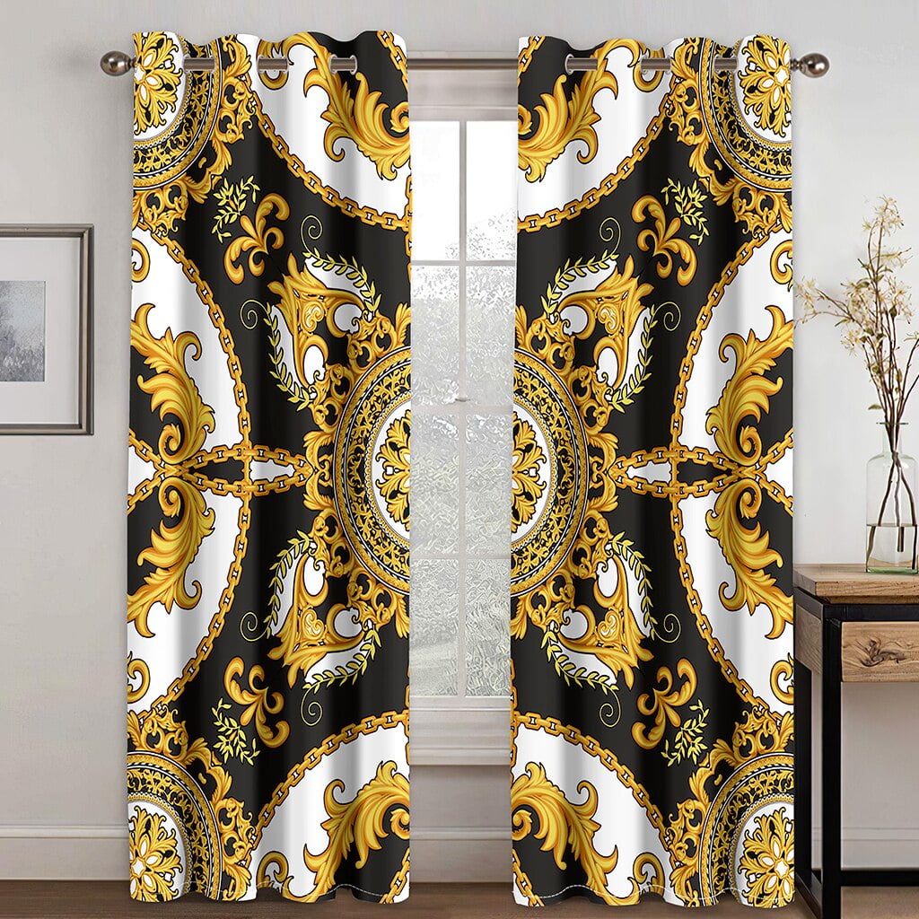 Black and Gold Curtains for Living Room Window Door Curtain for Bedroom ...