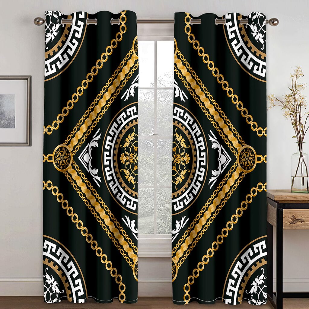 Black and Gold Curtains for Living Room Window Door Curtain for Bedroom ...