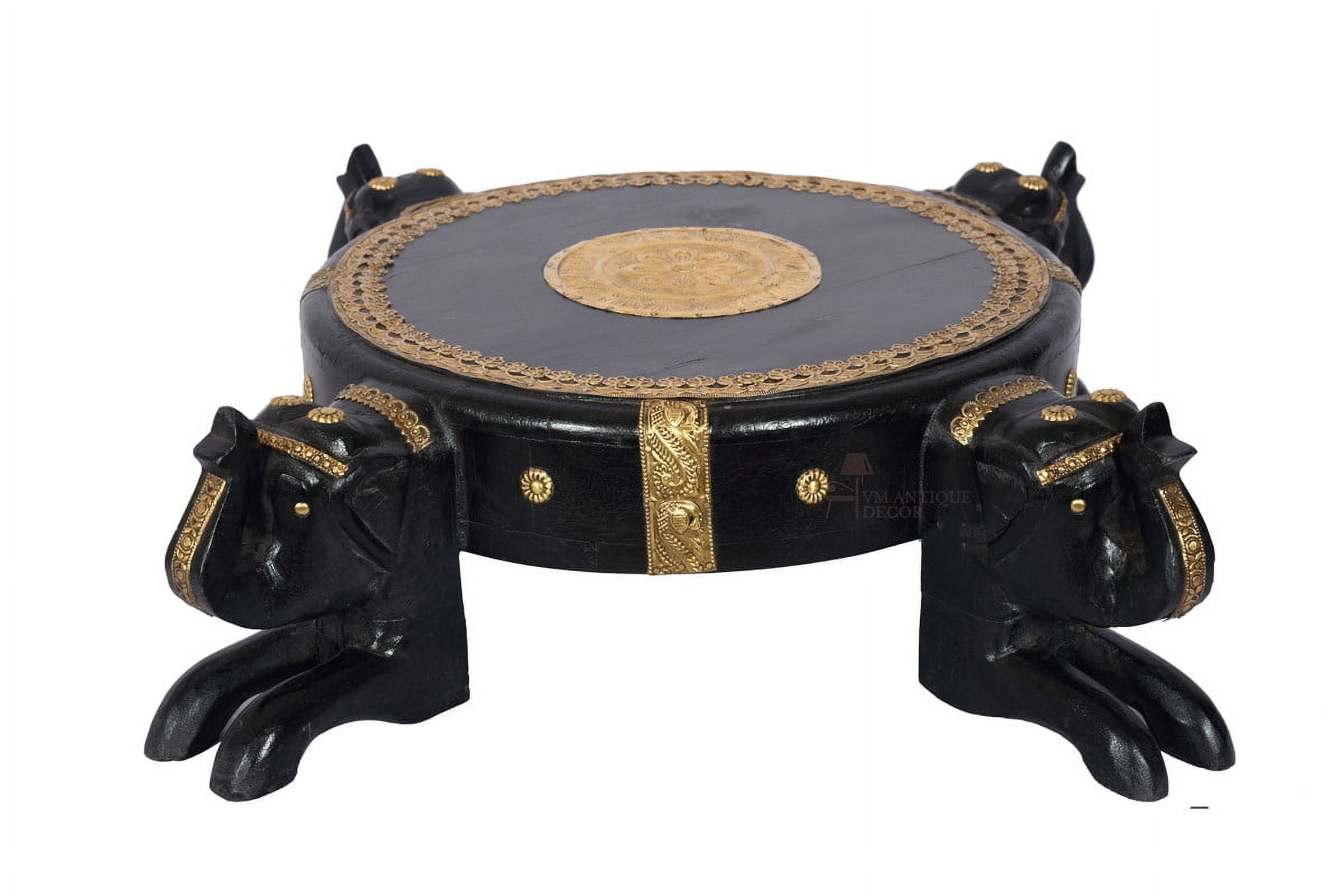 Black and Gold Elephant Design Wooden Chowki Table - Walmart.com