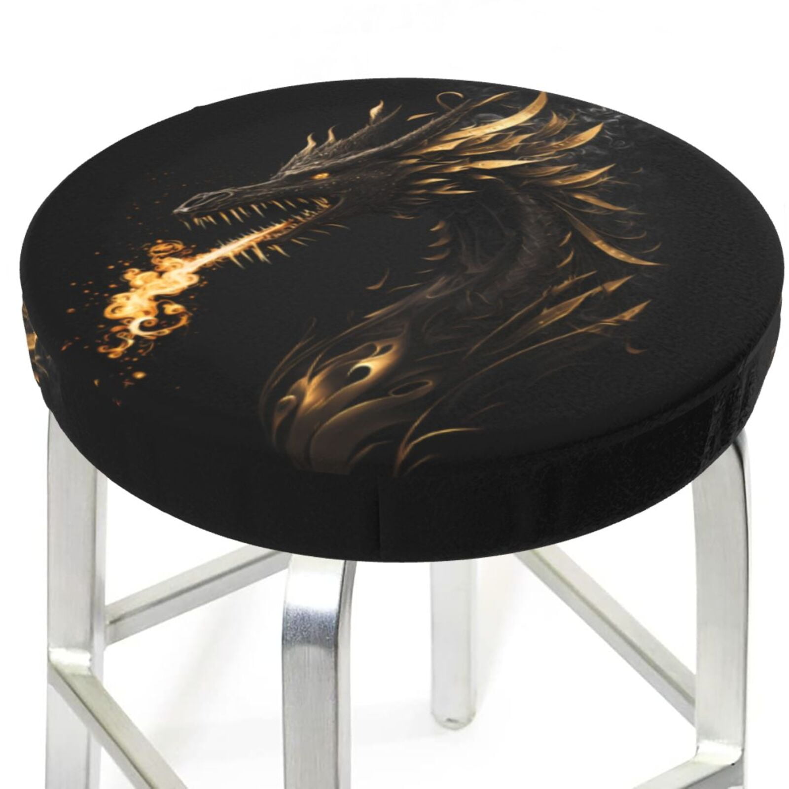 Black and Gold Fire Dragon Round Bar Stool Covers, Soft Velvet Bar ...