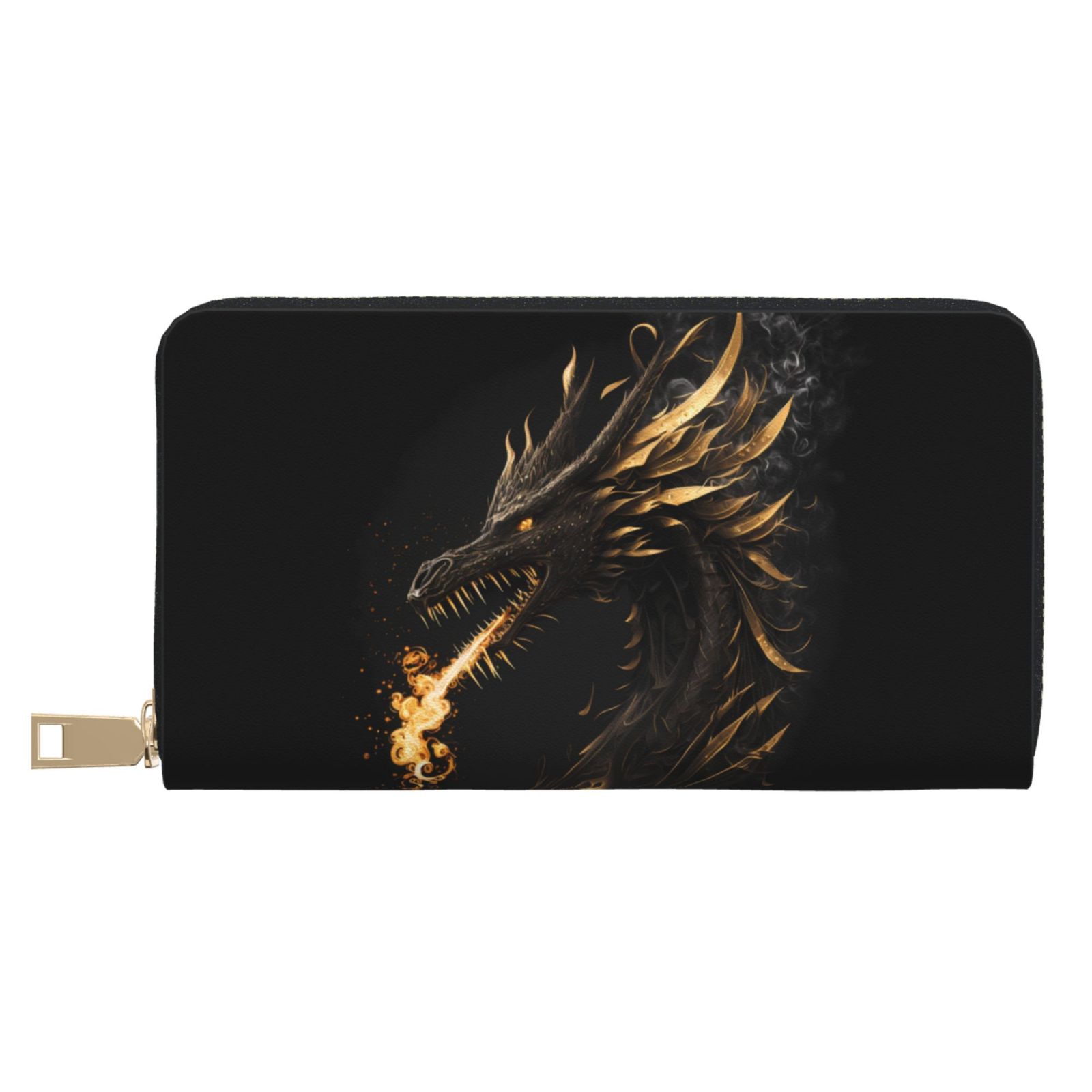 Black and Gold Fire Dragon Wallet Women, Leather Bifold Multi Card ...